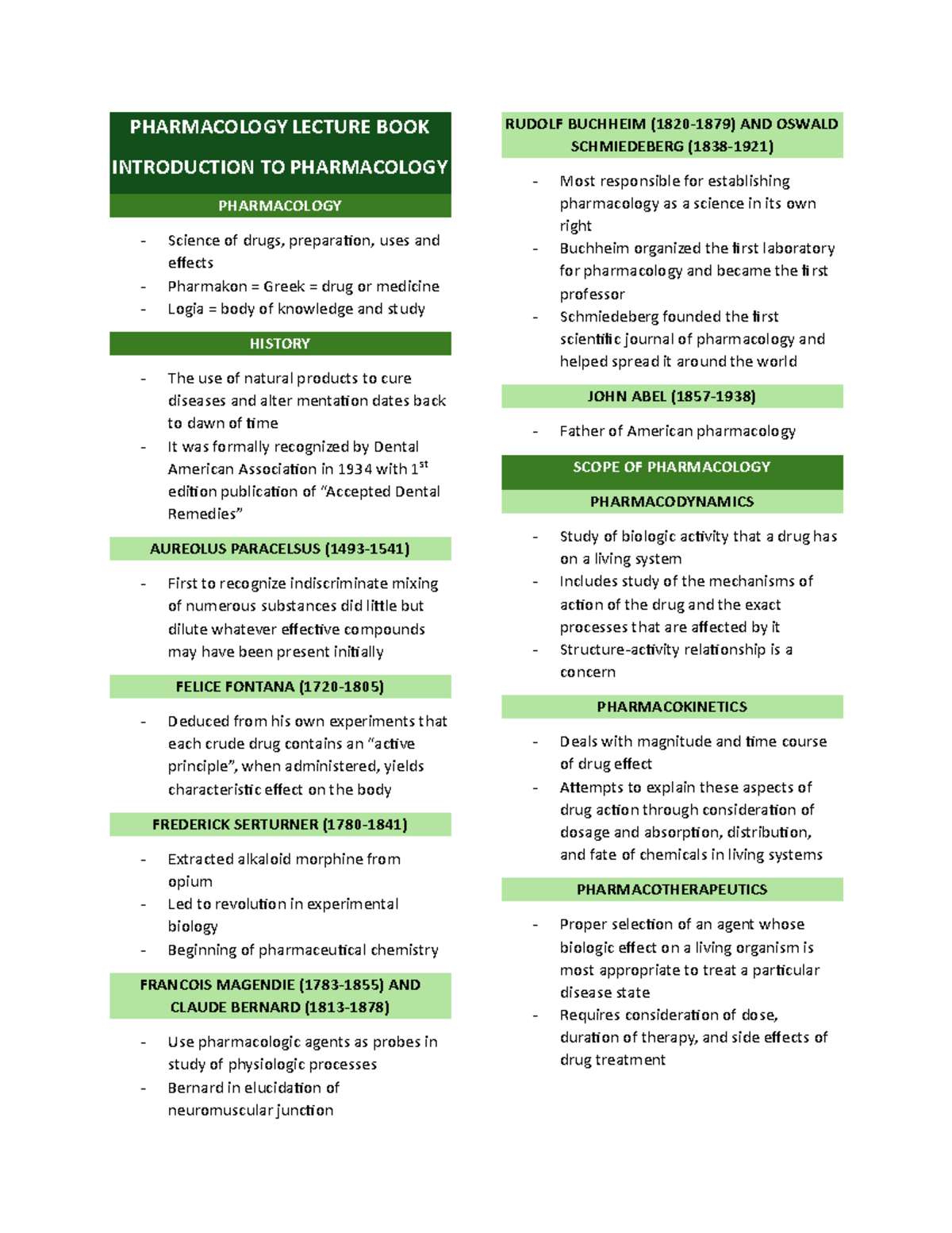 Intro- Pharmacology - Reviewer - PHARMACOLOGY LECTURE BOOK INTRODUCTION ...