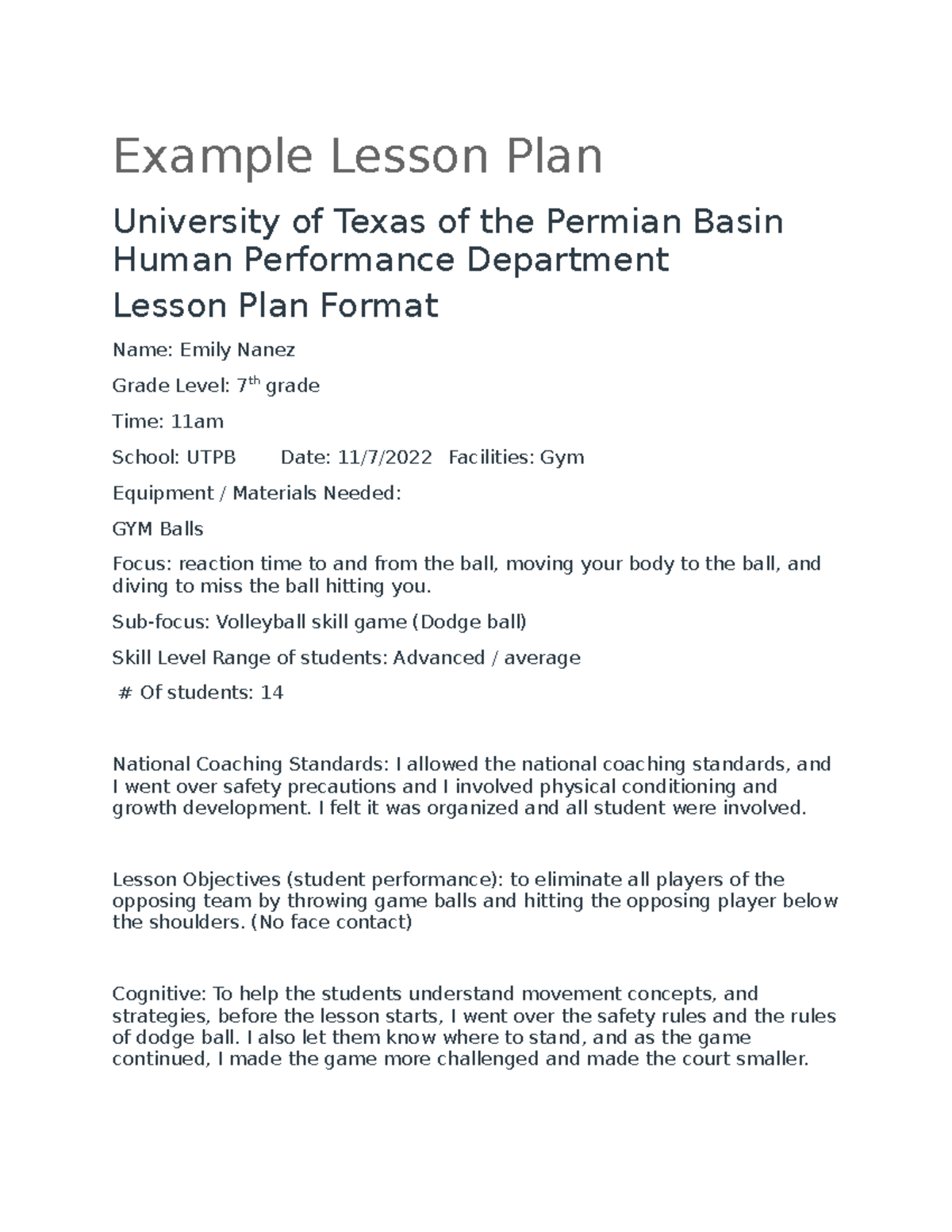 Example Lesson Plan 1 - Example Lesson Plan University of Texas of the ...
