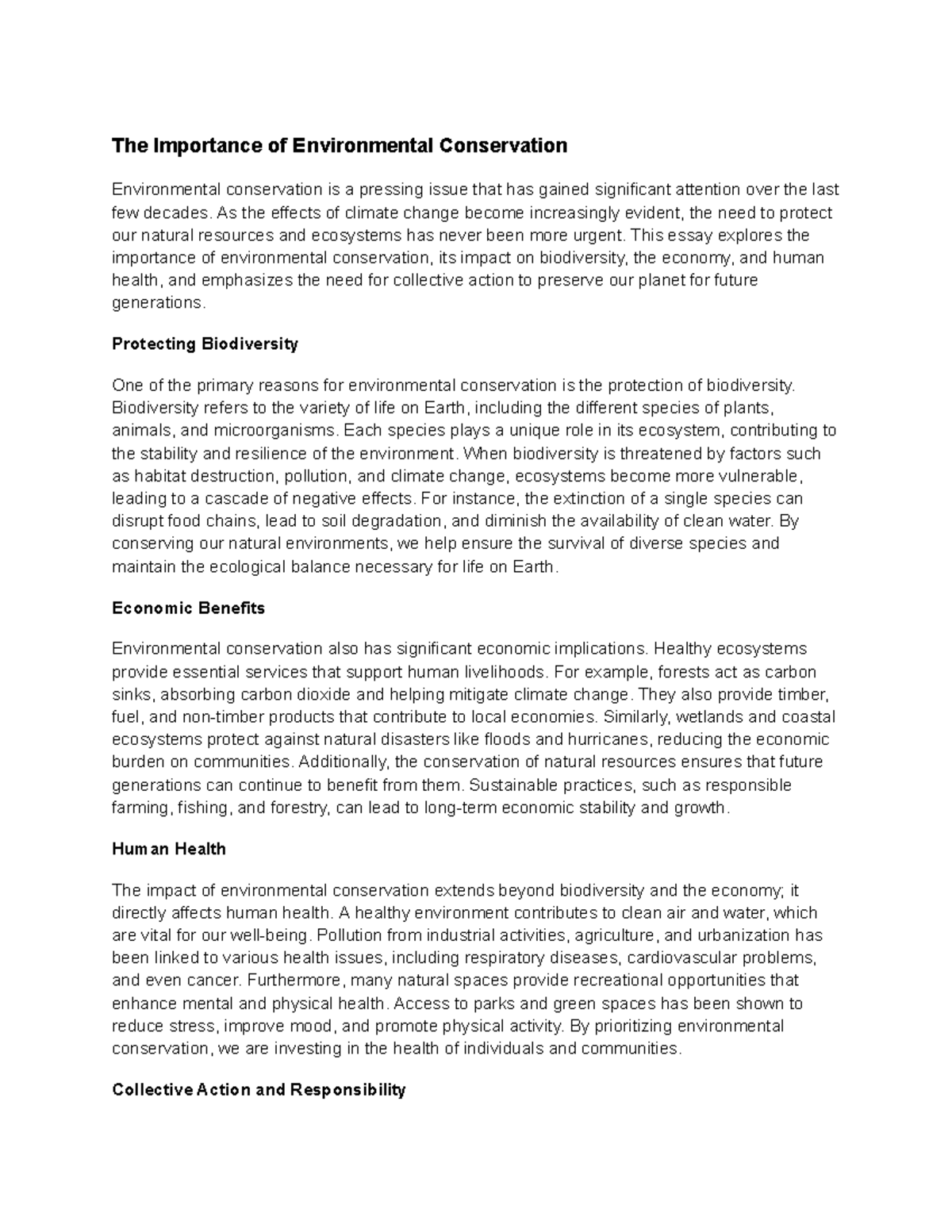 Studoc - essay - The Importance of Environmental Conservation ...