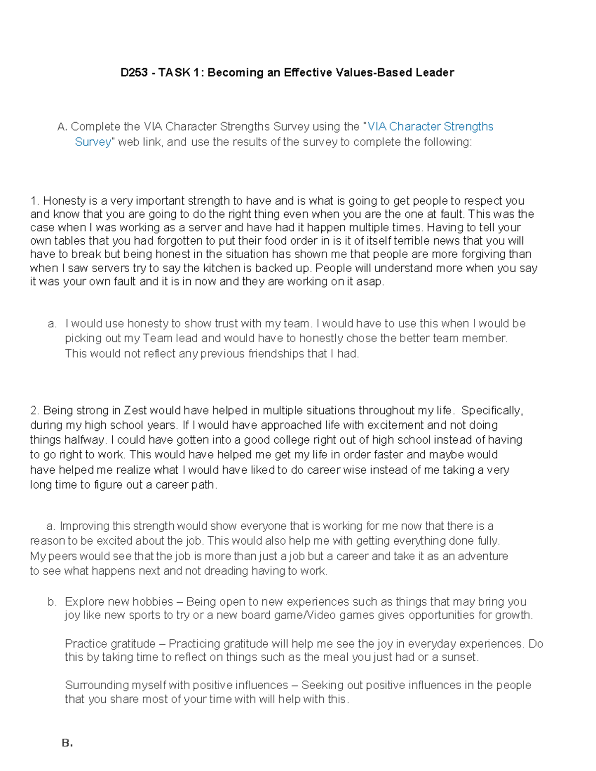 D253 Task 1 - Passed first try - D253 - TASK 1: Becoming an Effective ...