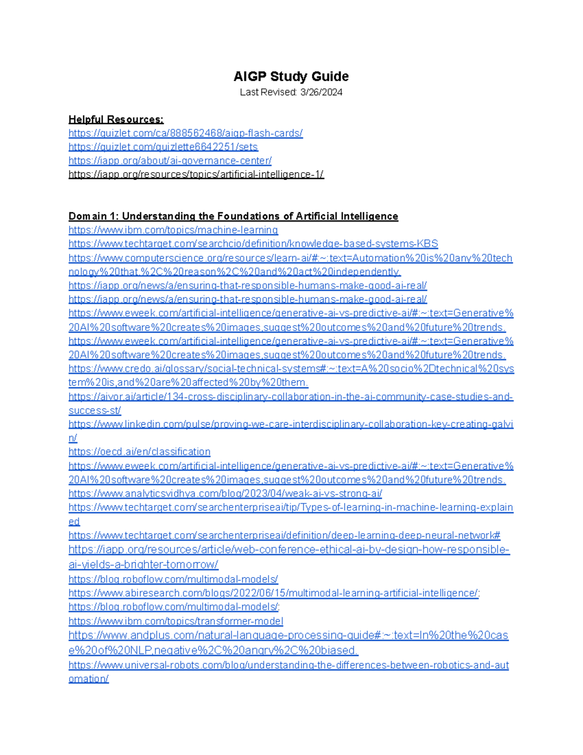 AIGP Study Guide - AIGP Study Guide Last Revised: 3/26/ Helpful ...