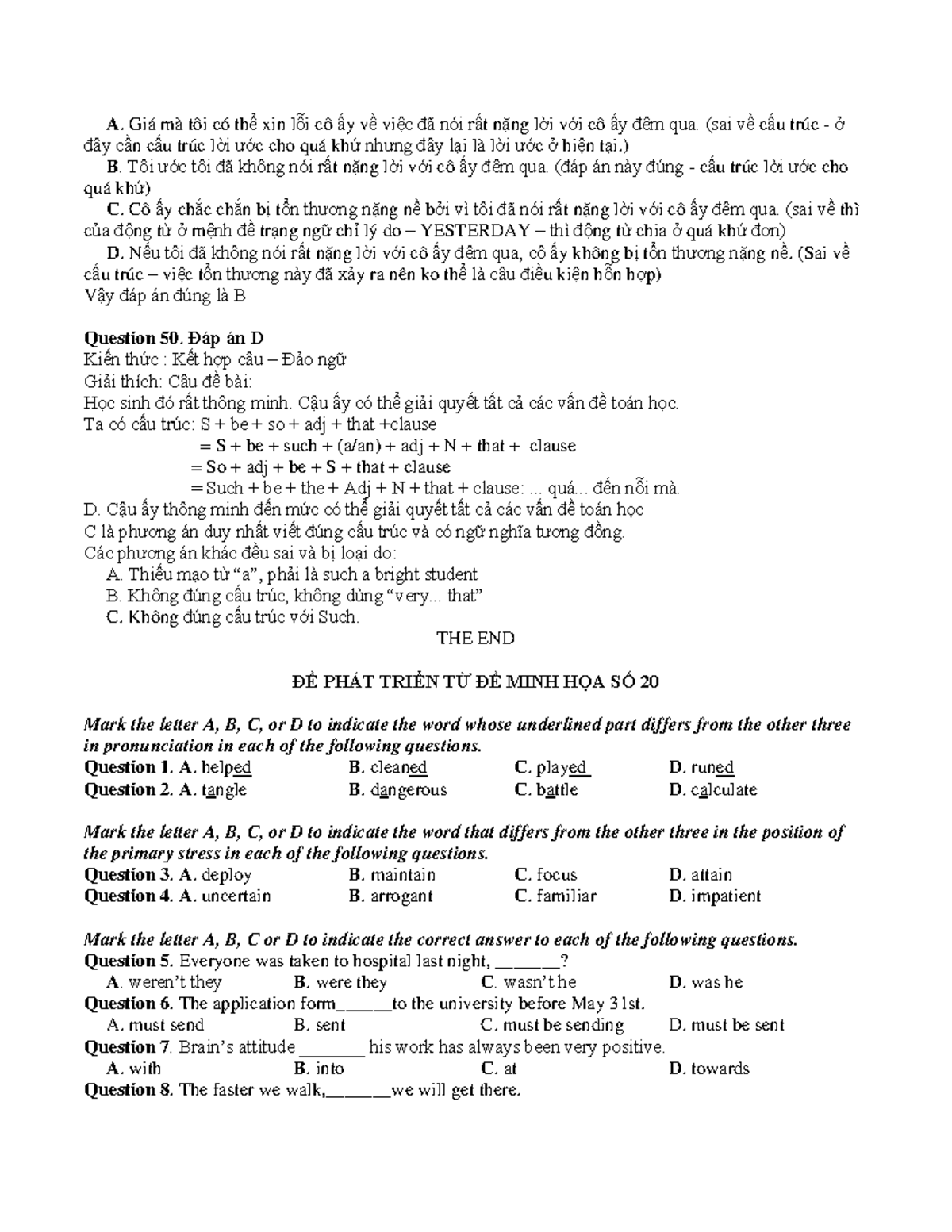 55 de phat trien de minh hoa thpt tieng anh nam hoc 2021 2022 1 2 - A. Giá mà tôi có thể xin lỗi ...