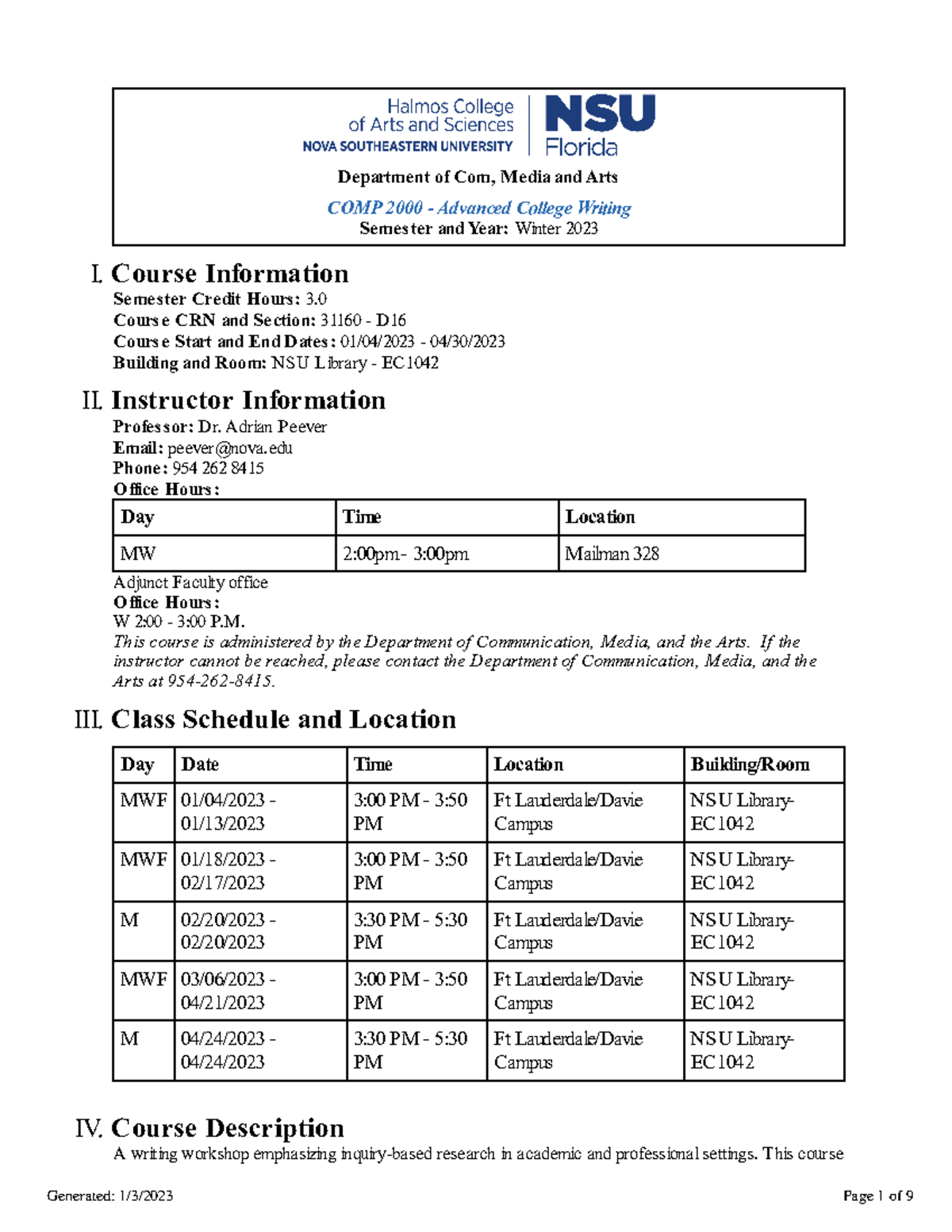 Comp 2000 syllabus - Department of Com, Media and Arts COMP 2000 ...