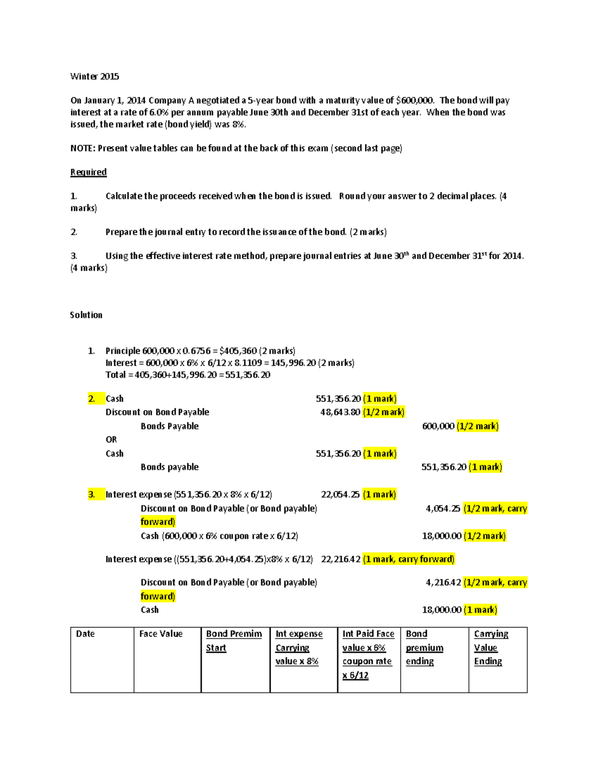 Bond Questions Examples Winter 2015 and Winter 2018 Final Exam ...