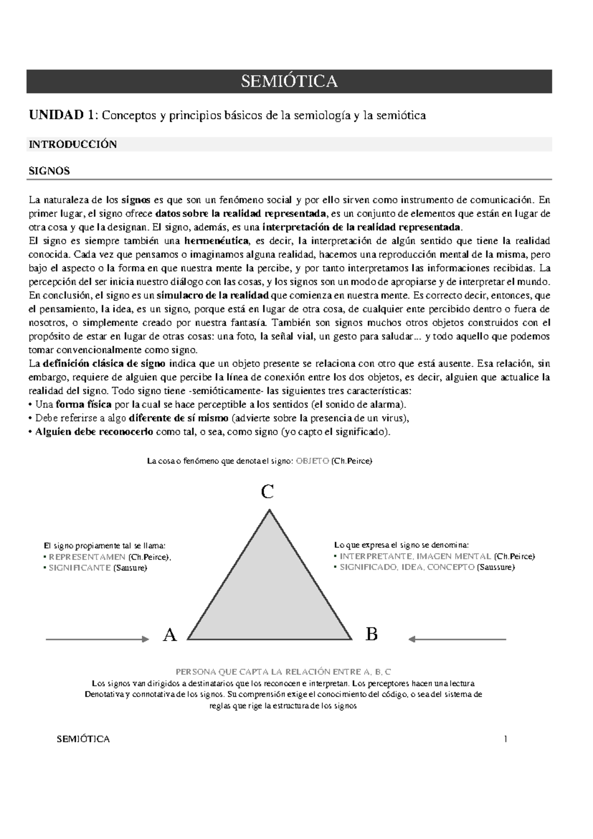 Semiótica - SEMIÓTICA UNIDAD 1: Conceptos y principios básicos de la ...