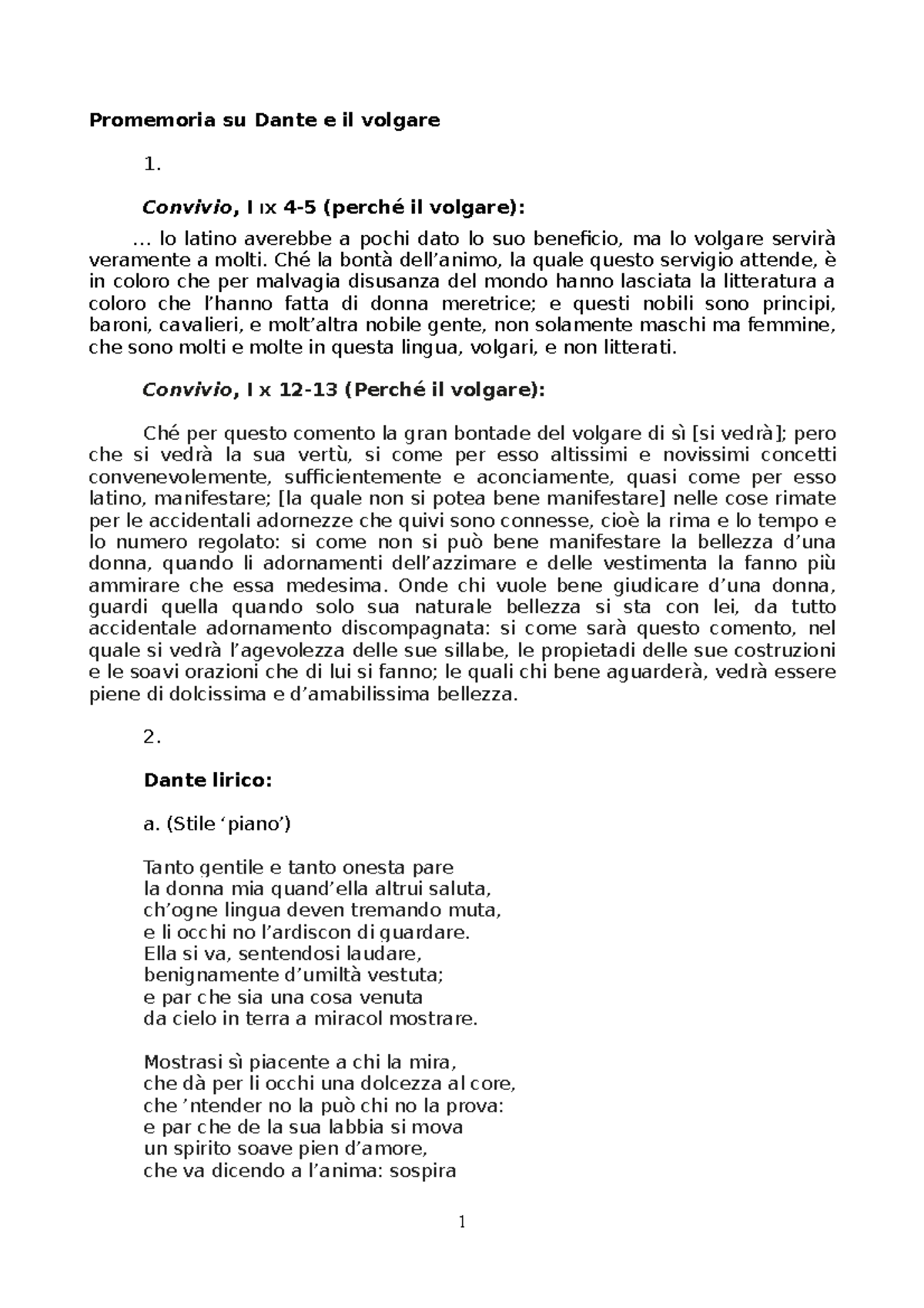Dante. Lingua - doc - Promemoria su Dante e il volgare Convivio, I IX 4 ...