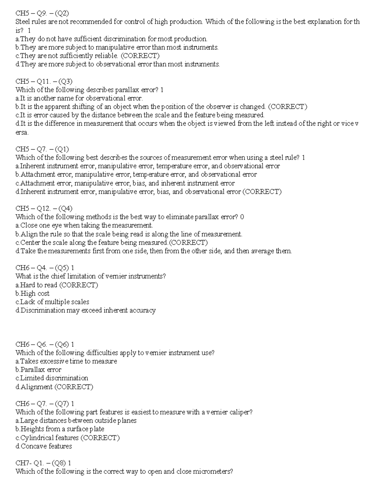 Metrology Mid Term Test - 13992-2001 - Conestoga College - Studocu