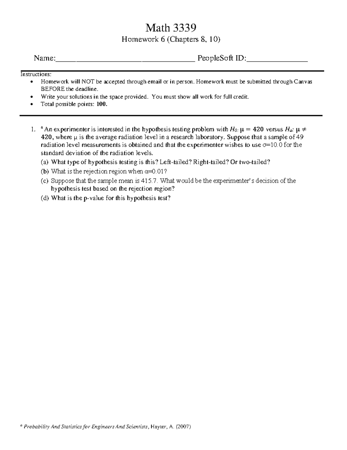 Hw6 2024 - a Probability And Statistics for Engineers And Scientists ...