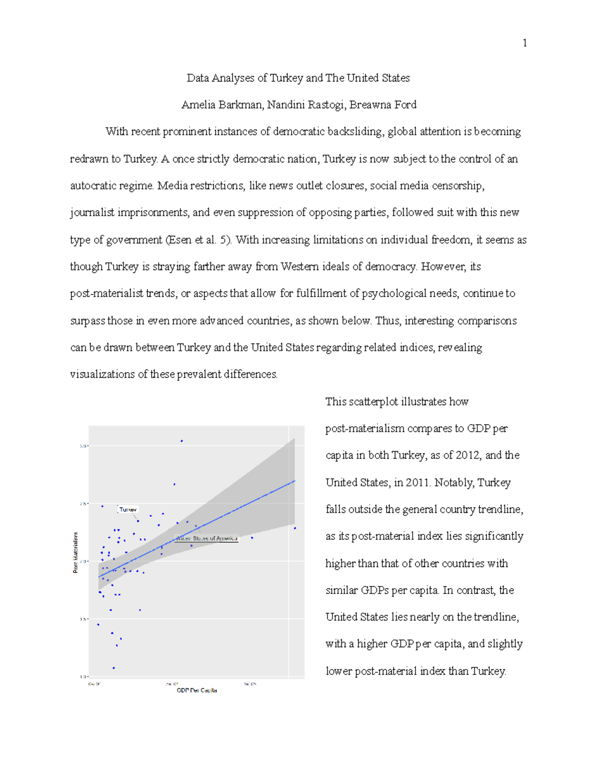 Data Analysis Paper - Data Analyses of Turkey and The United States ...