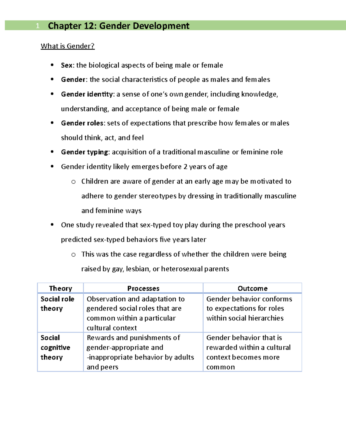 Ch 12 - Gender Development - What is Gender? Sex: the biological ...