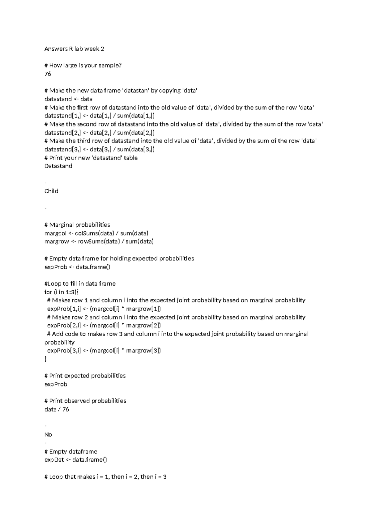 Answers R lab week 2 and week 3 - Studocu