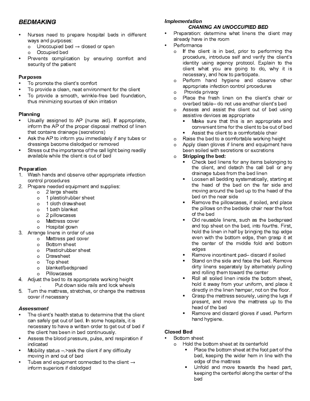 Bedmaking - Nurses need to prepare hospital beds in different ways and ...