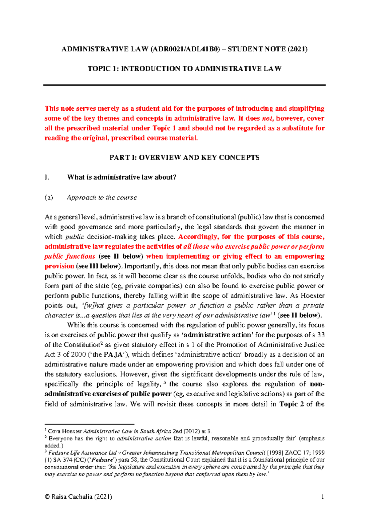 Topic 1 Introduction TO Administrative LAW Student NOTE (2021 ...