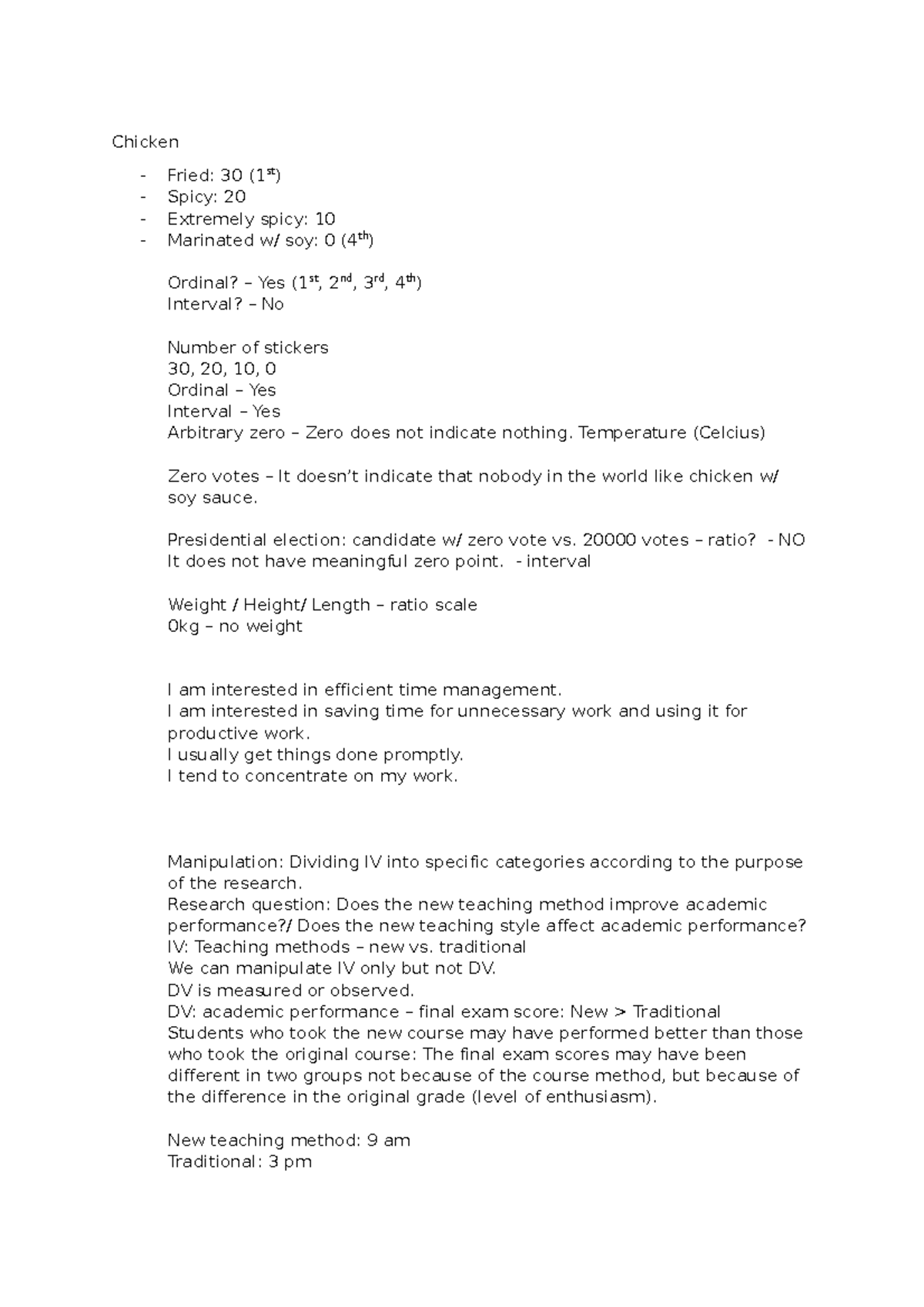 9.3 Notes - Chicken Fried: 30 (1st) Spicy: 20 Extremely spicy: 10 ...