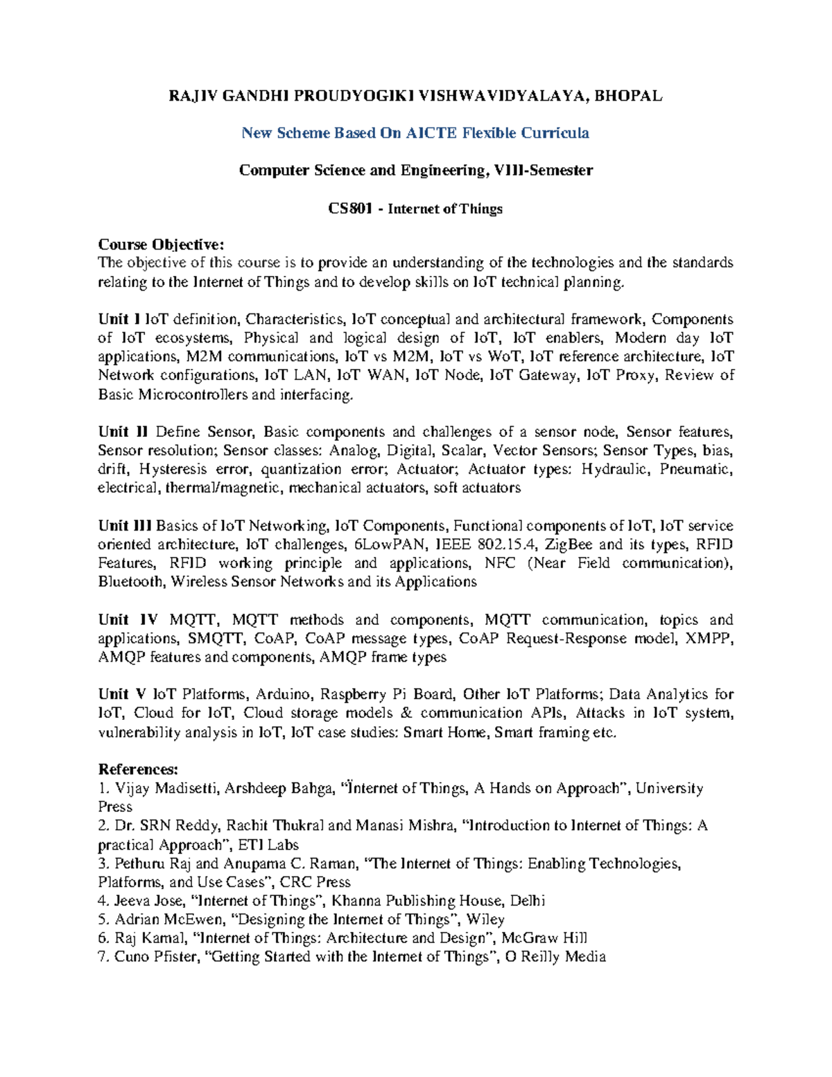 RGPV-Syllabus - bookii - Internet Of Things* - RGPV - Studocu