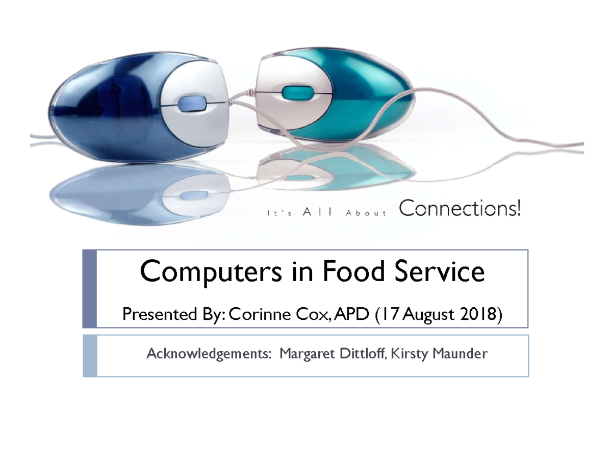 Week 4 - Computers in Food Service 2018 - Computers in Food Service ...