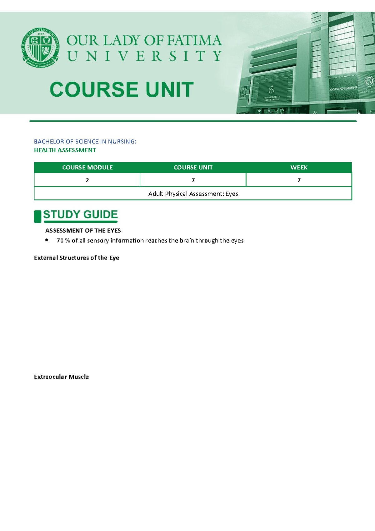 CM2 - CU7 Assessment OF EYES - BACHELOR OF SCIENCE IN NURSING: HEALTH ...