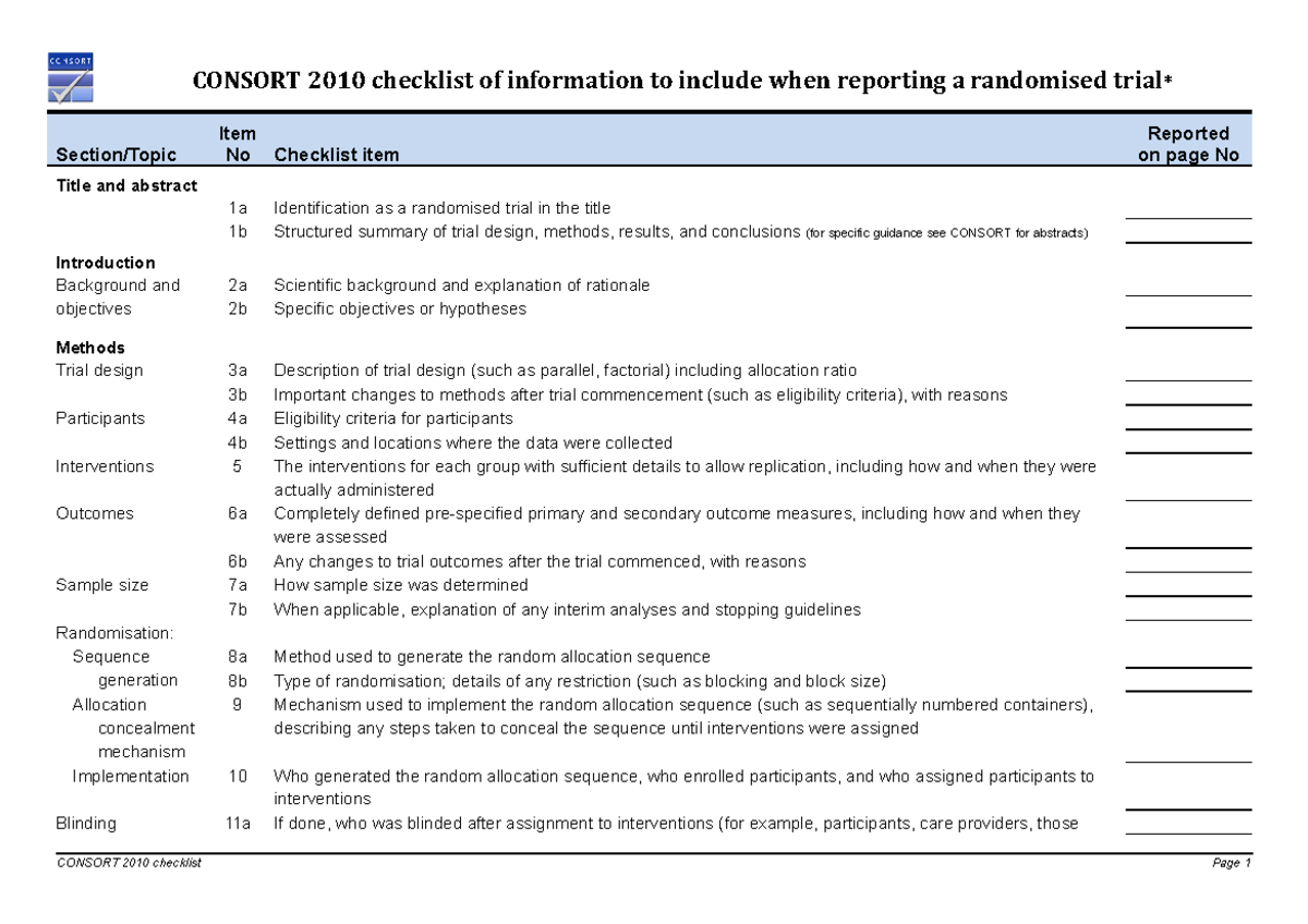 Consort 2010 Checklist - CONSORT 2010 checklist of information to ...