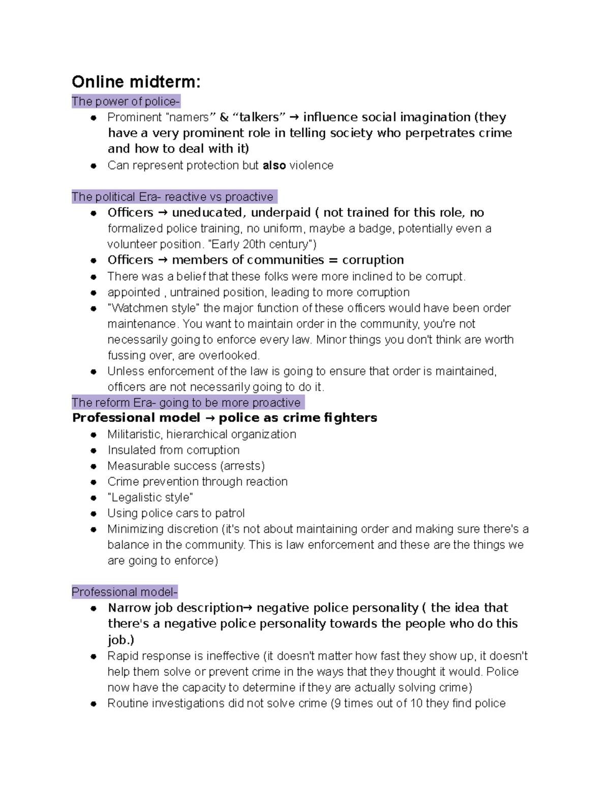 Crm2310 midterm - Online midterm: The power of police- Prominent ...