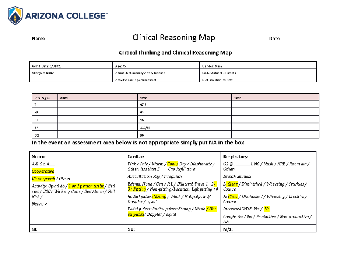 CTmap Med Surg second - Critical thinking Map - Critical Thinking and ...