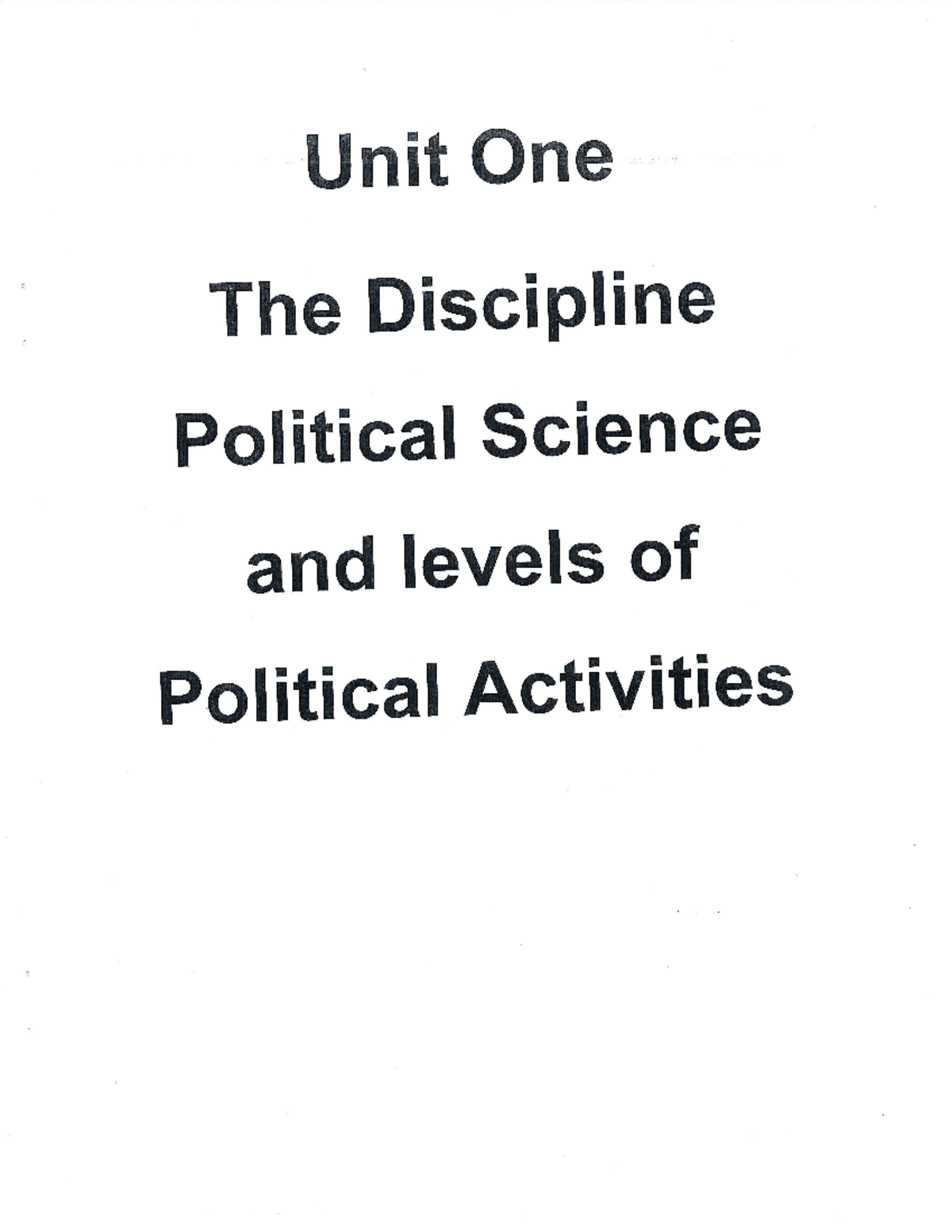 Introduction to political studies,POLI 112 Notes - Unit One The ...