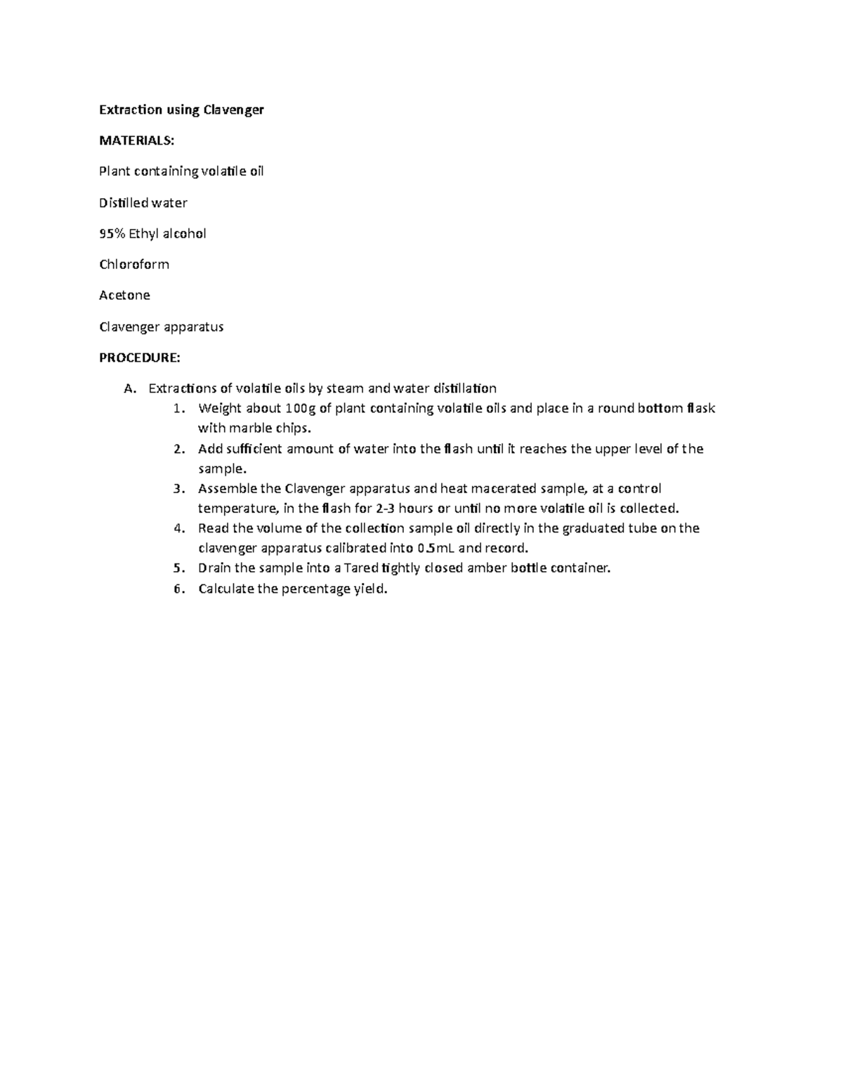Lab in pcog compilation - Extraction using Clavenger MATERIALS: Plant ...
