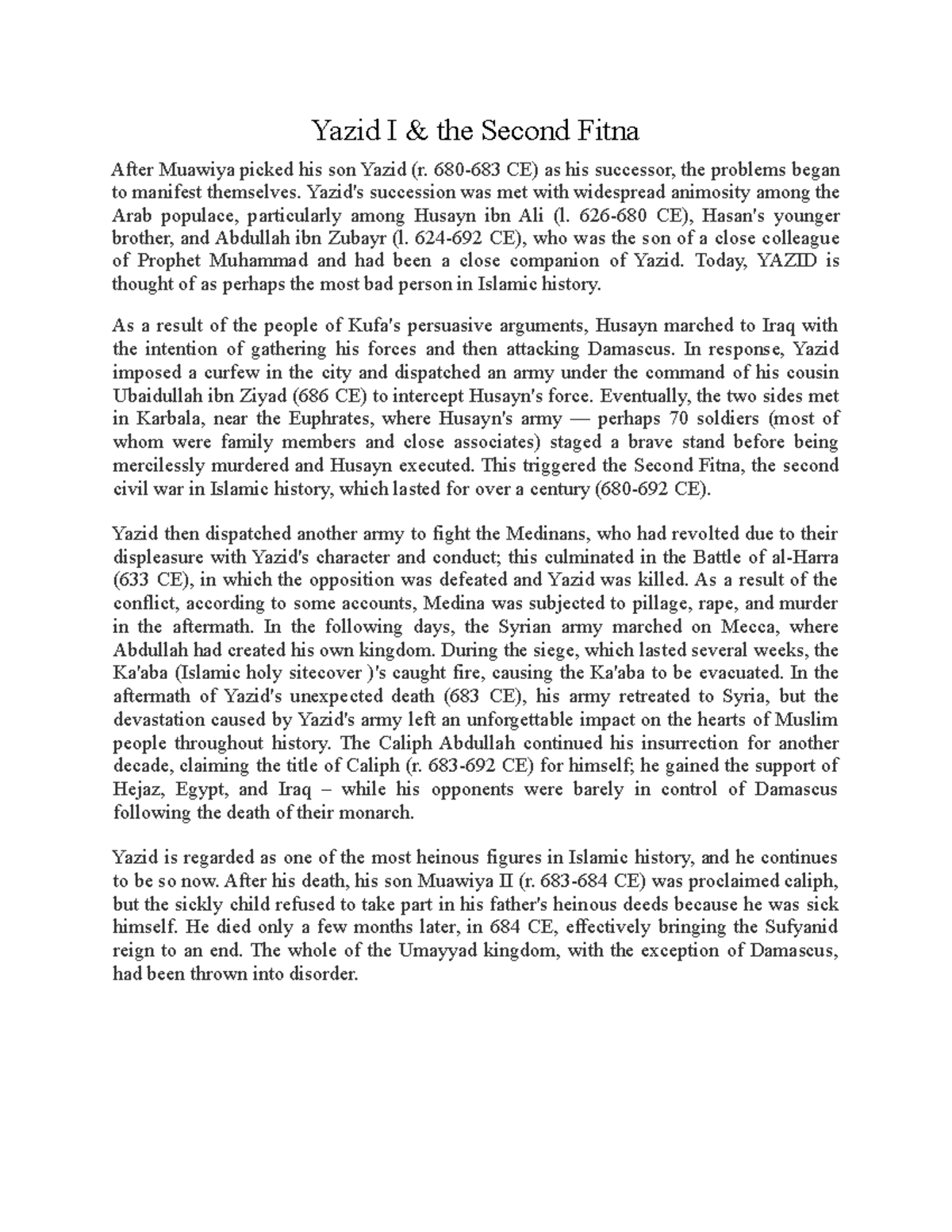 Yazid I & the Second Fitna - Yazid I & the Second Fitna After Muawiya ...