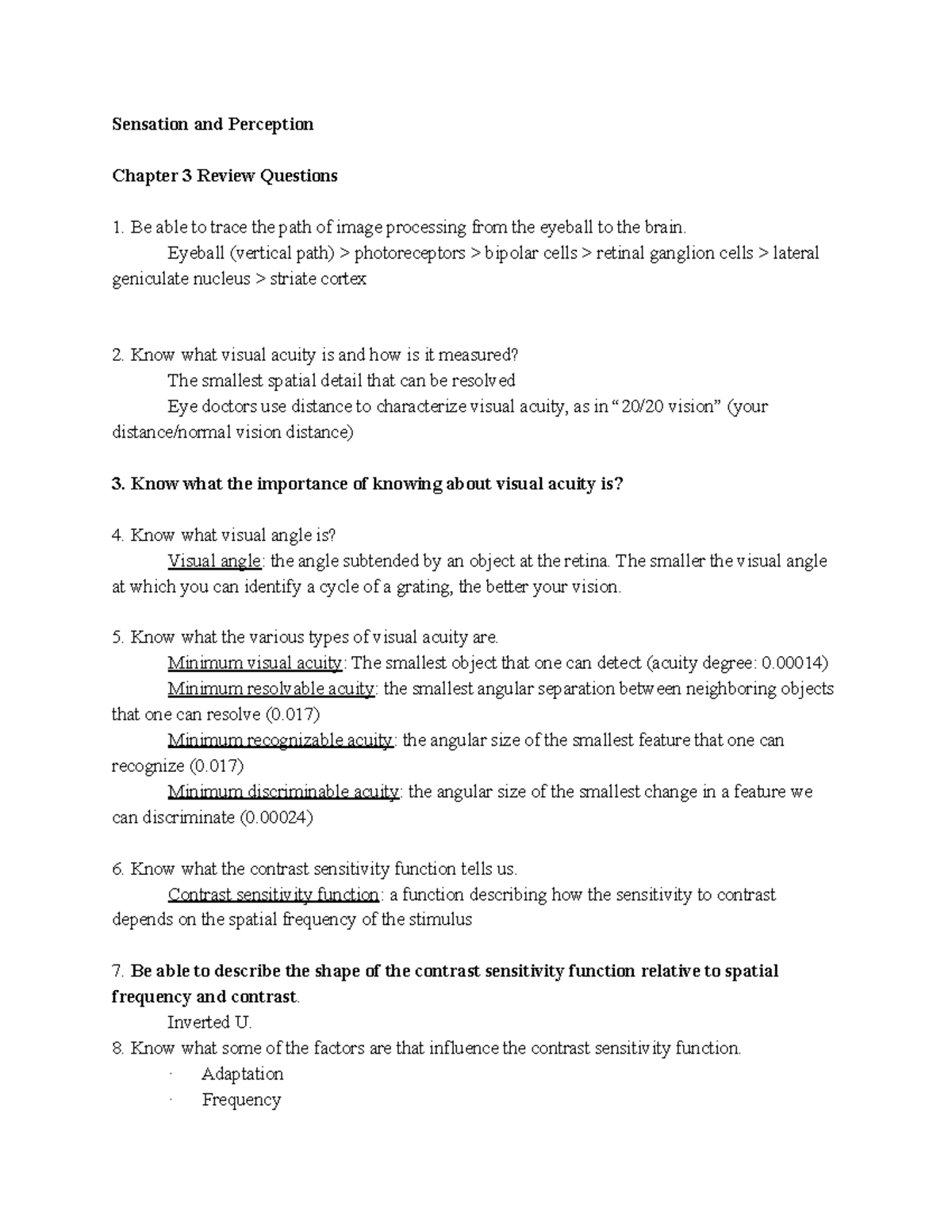 Sensation And Perception Test 3 Sensation And Perception Chapter 3