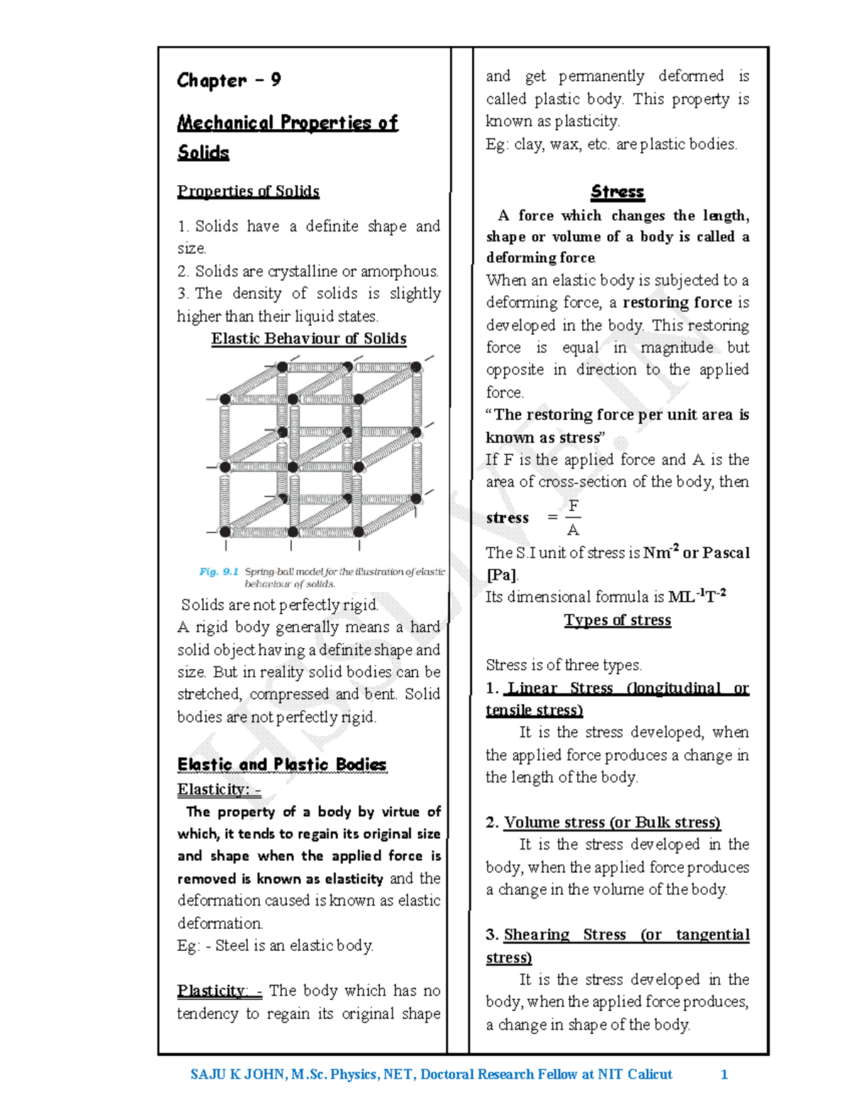 Chapter 9- Mechanical Properties of Solids - Chapter – 9 Mechanical Properties of Solids ...
