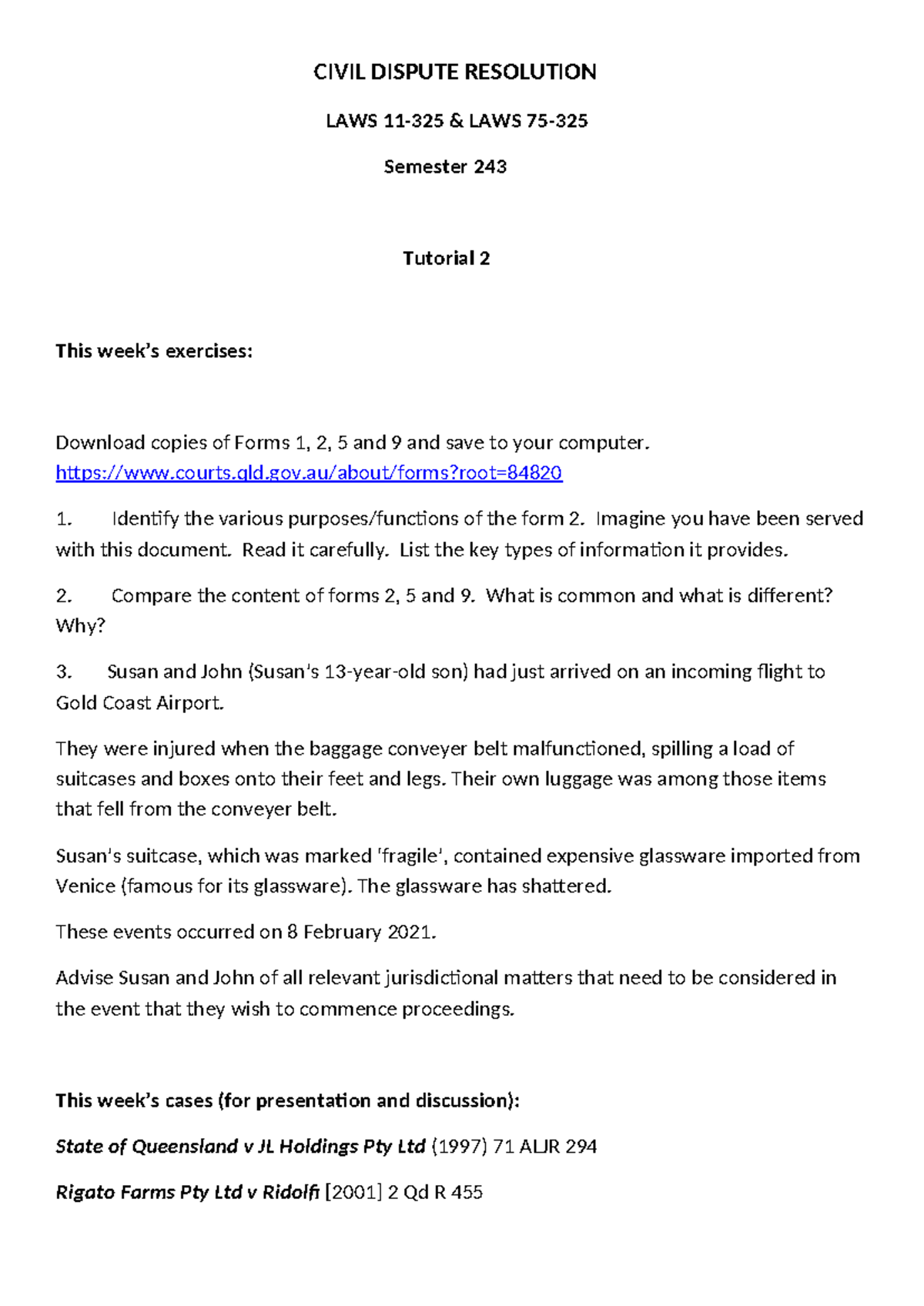 243 Civil Dispute Resolution Tute 2 - CIVIL DISPUTE RESOLUTION LAWS 11 ...