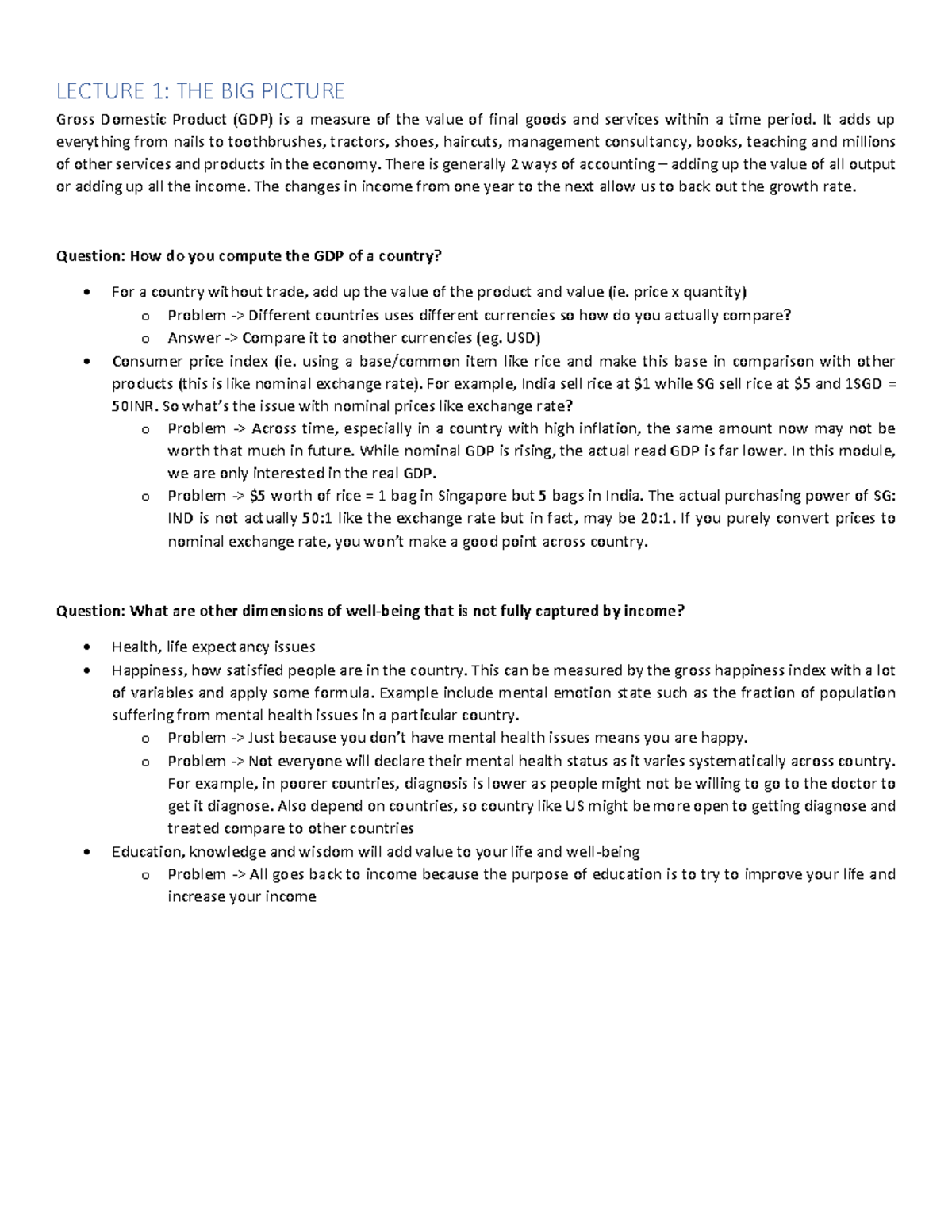 EDA Notes Summary - LECTURE 1: THE BIG PICTURE Gross Domestic Product ...