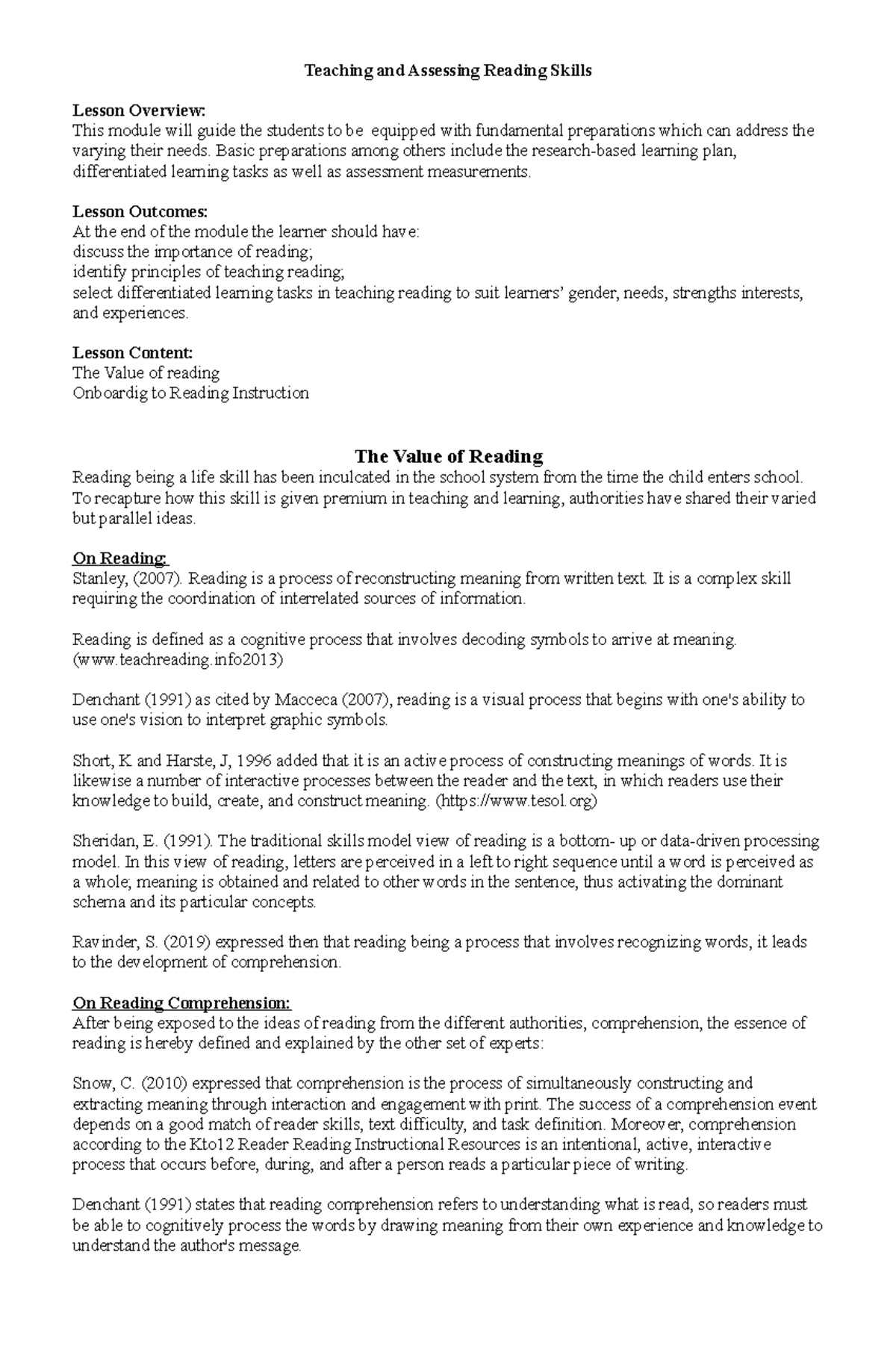 Teaching and Assessment of Reading - Teaching and Assessing Reading ...