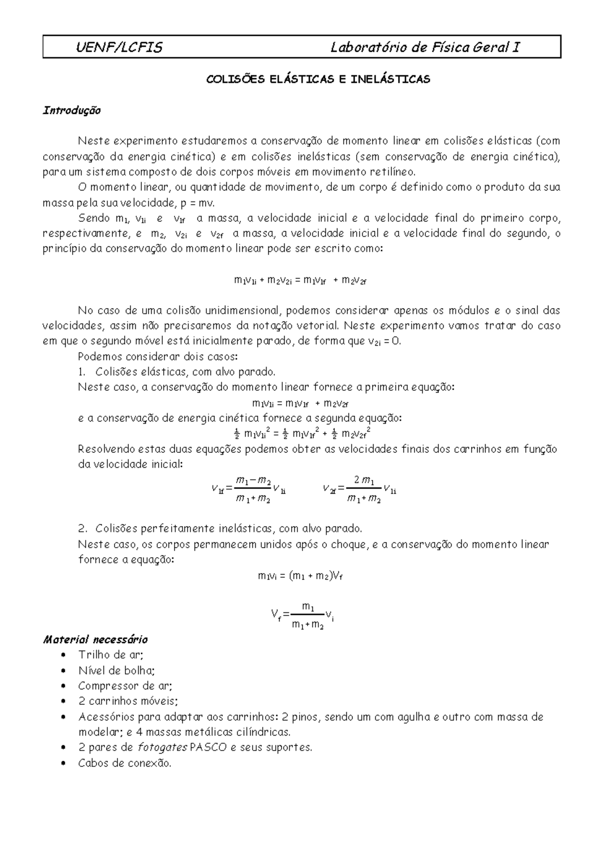 10 Atividade Colisoes - roteiros referente as aula práticas da ...
