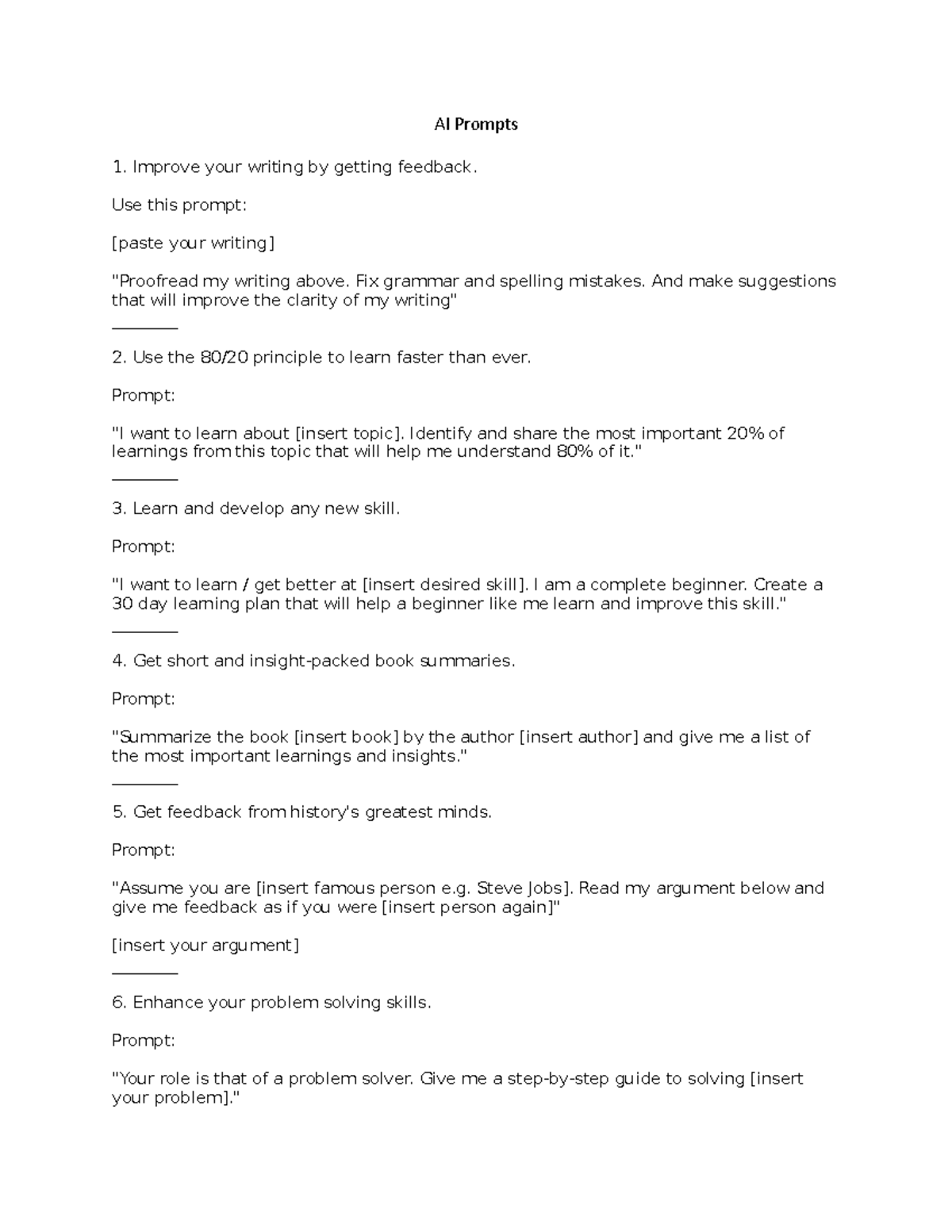 AI Prompts - AI Prompts Improve your writing by getting feedback. Use ...