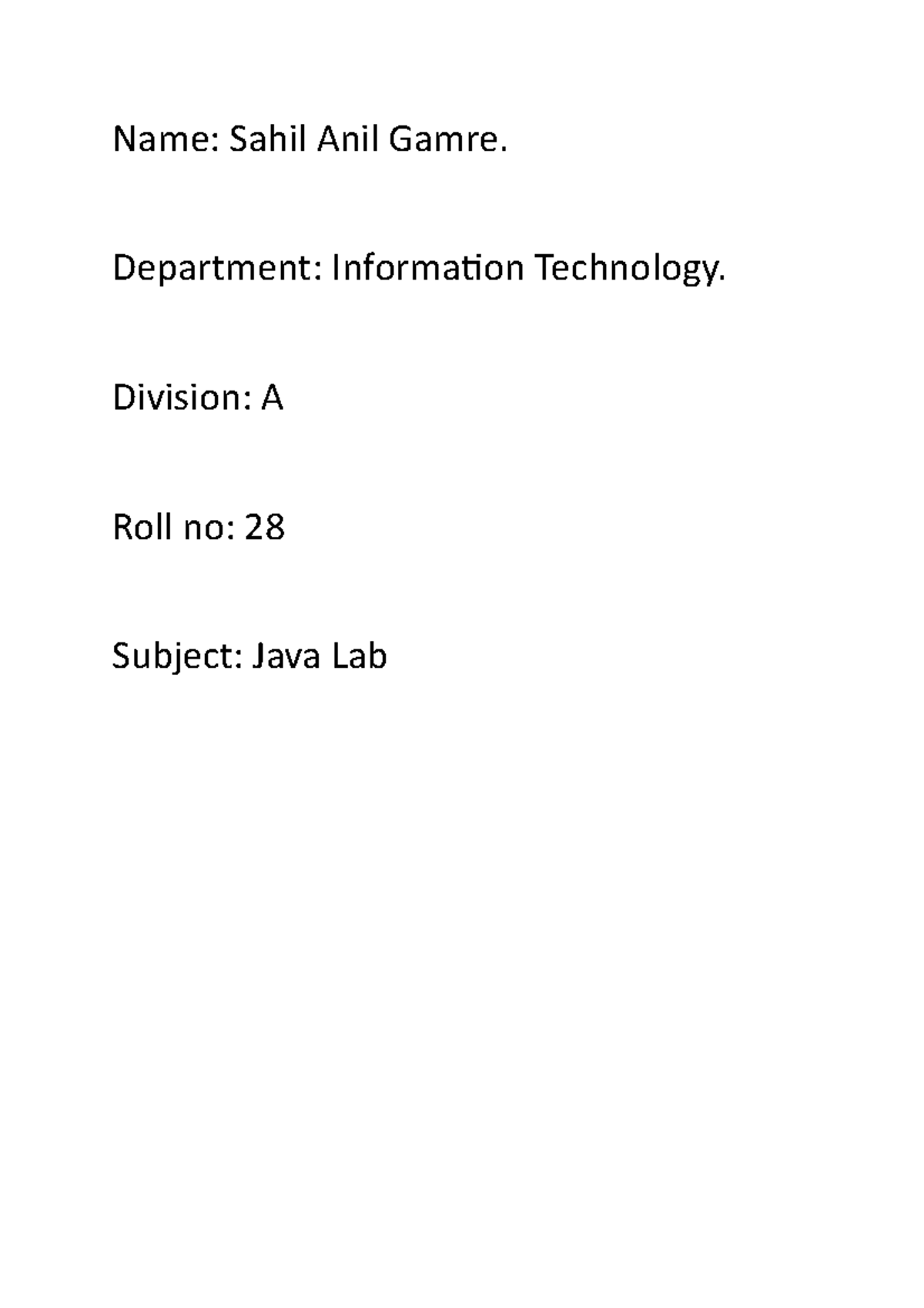 Java lab assign-01 - java lab assignments - Java Programming - MU - Studocu
