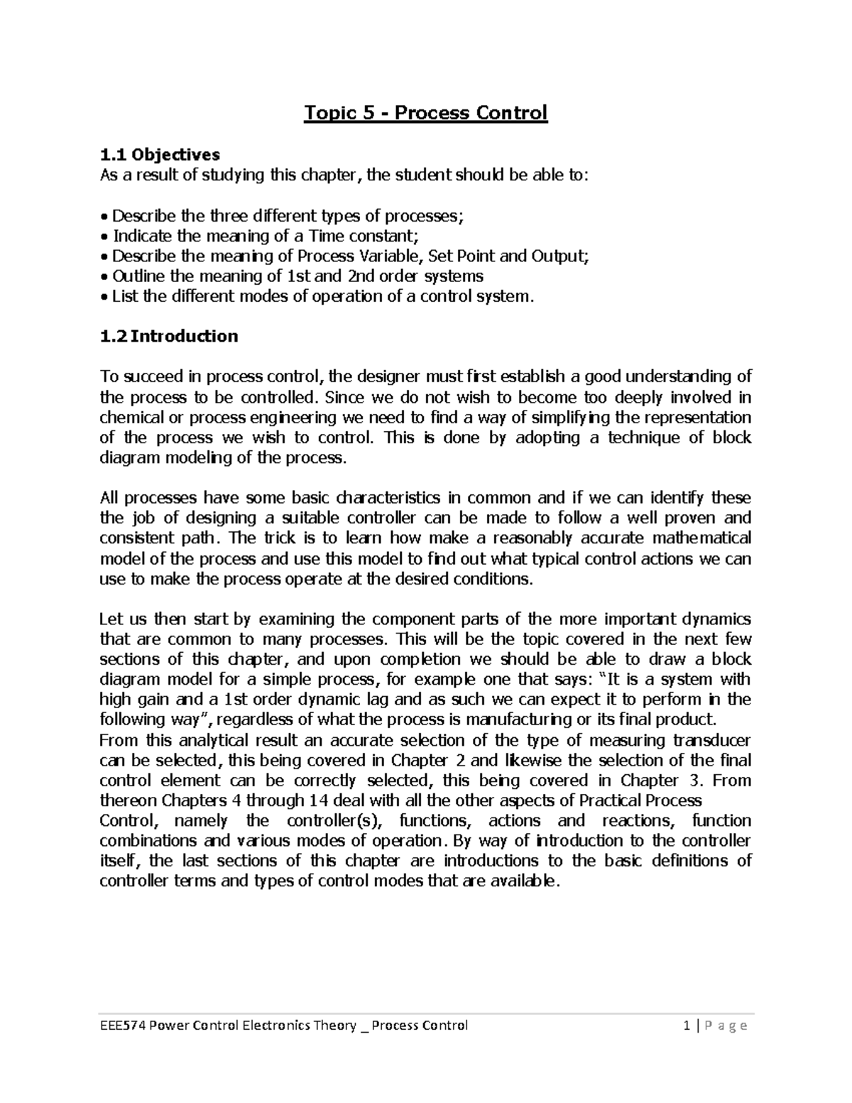 Topic 5 - Process Control - Topic 5 - Process Control 1 Objectives As a ...