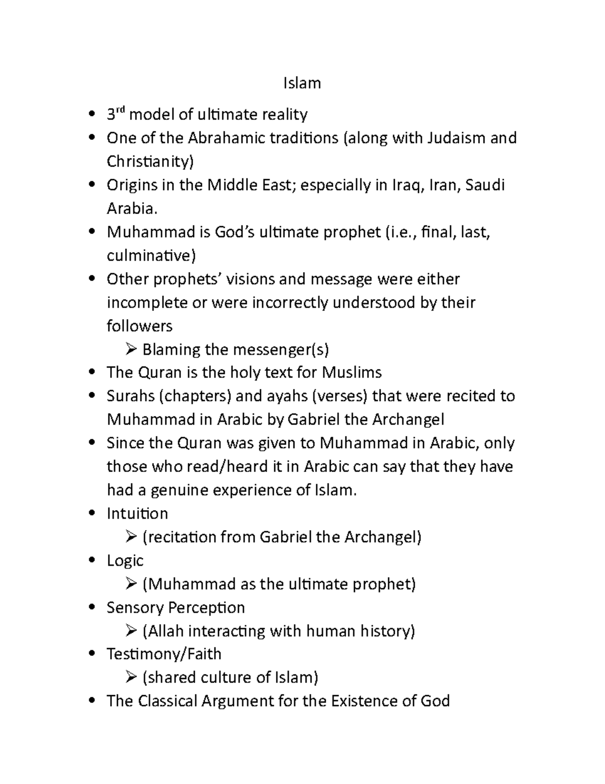 Islam - Lecture notes 1 - Islam 3 rd model of ultimate reality One of ...