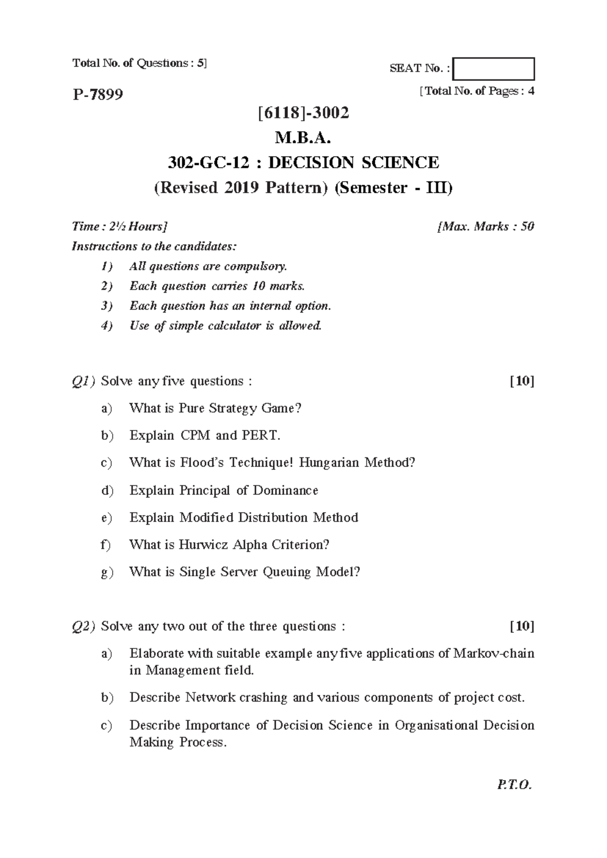 Decision Science - Q1) Solve any five questions : [10] a) What is Pure ...