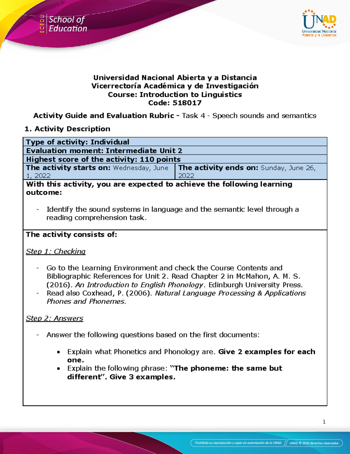 Activity Guide and Evaluation Rubric - Unit 2 - Task 4 - Speech sounds ...