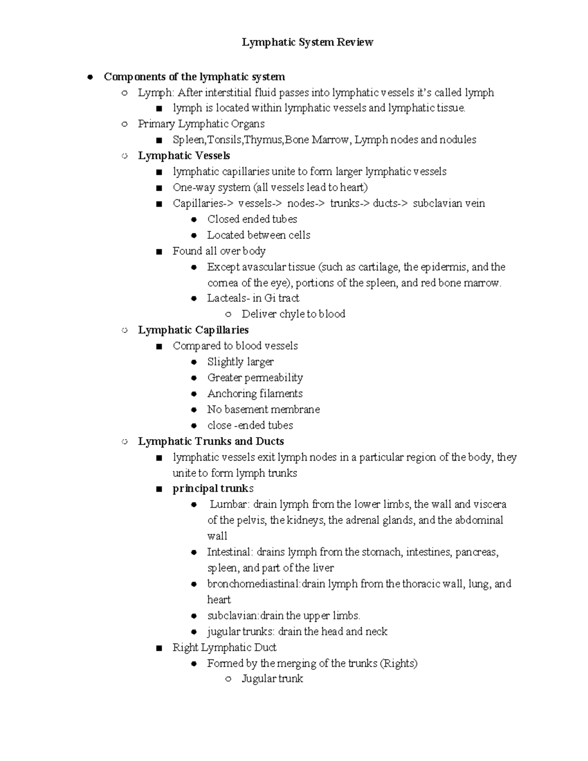 Lymphatic system Review - Components of the lymphatic system Lymph ...
