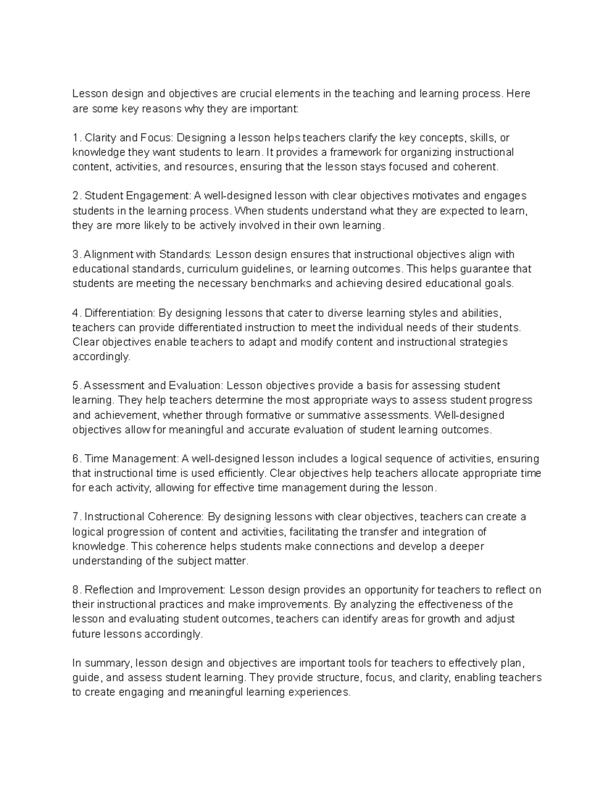 Explanation in lesson design - Lesson design and objectives are crucial ...