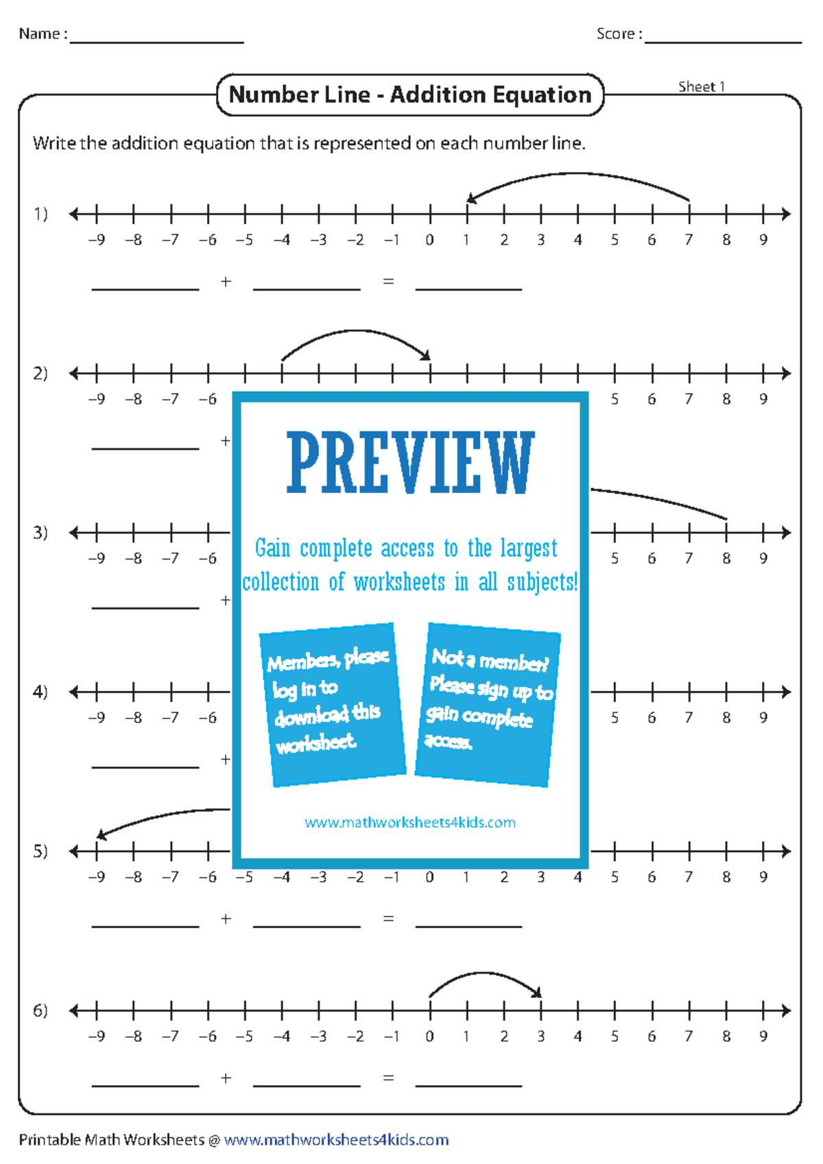Addition-equation 1 - Practice activities - Score : Printable Math ...
