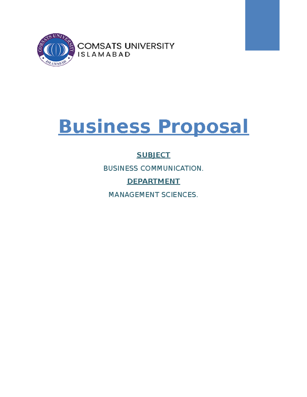 Business communication Project - Business Proposal SUBJECT BUSINESS ...