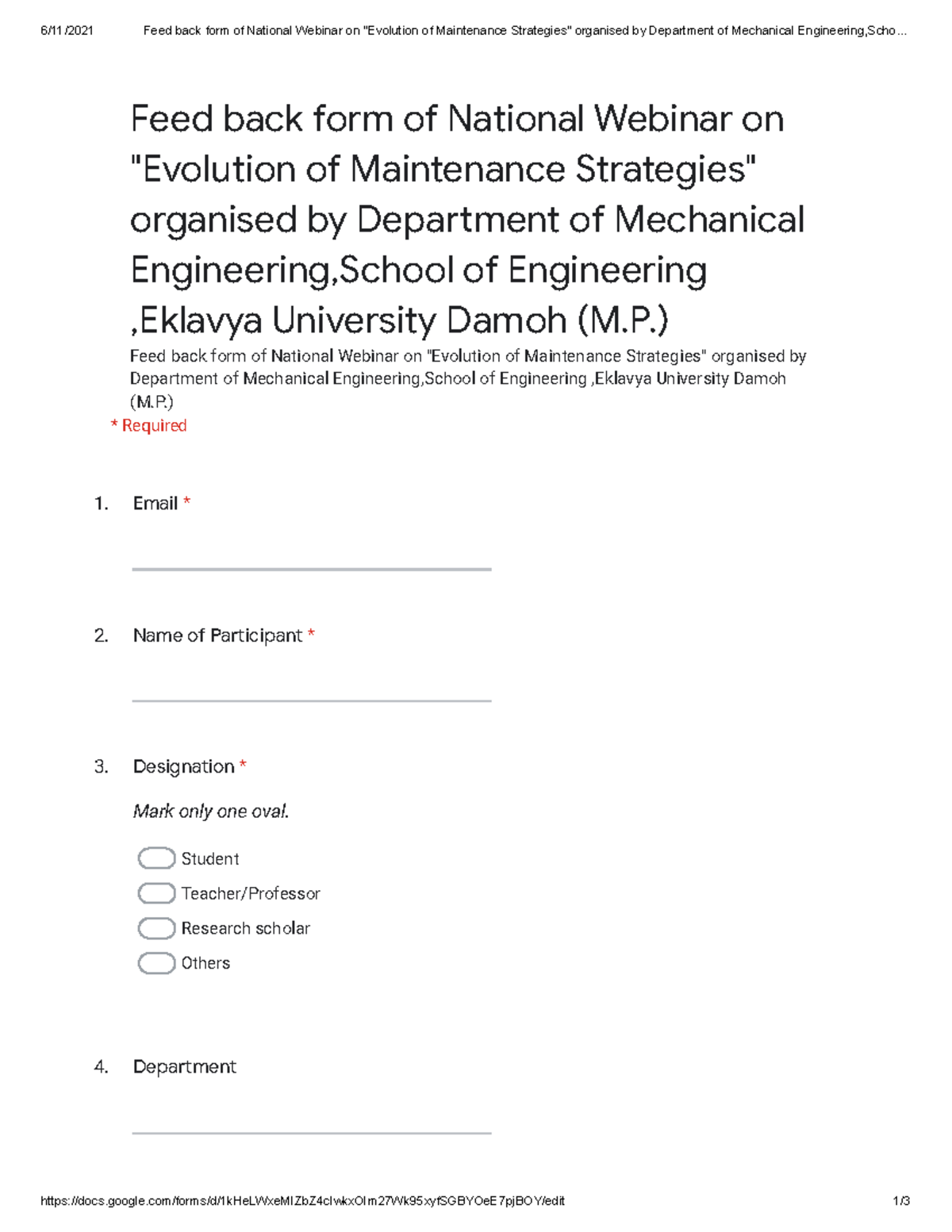Feedback Form back - 6/11/2021 Feed back form of National Webinar on ...