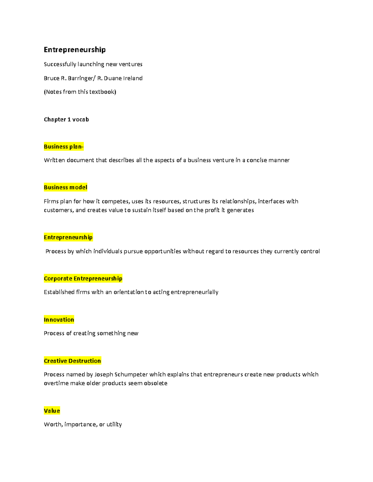 Chapter 1 Vocab- Entrepreneurship - Entrepreneurship Successfully ...