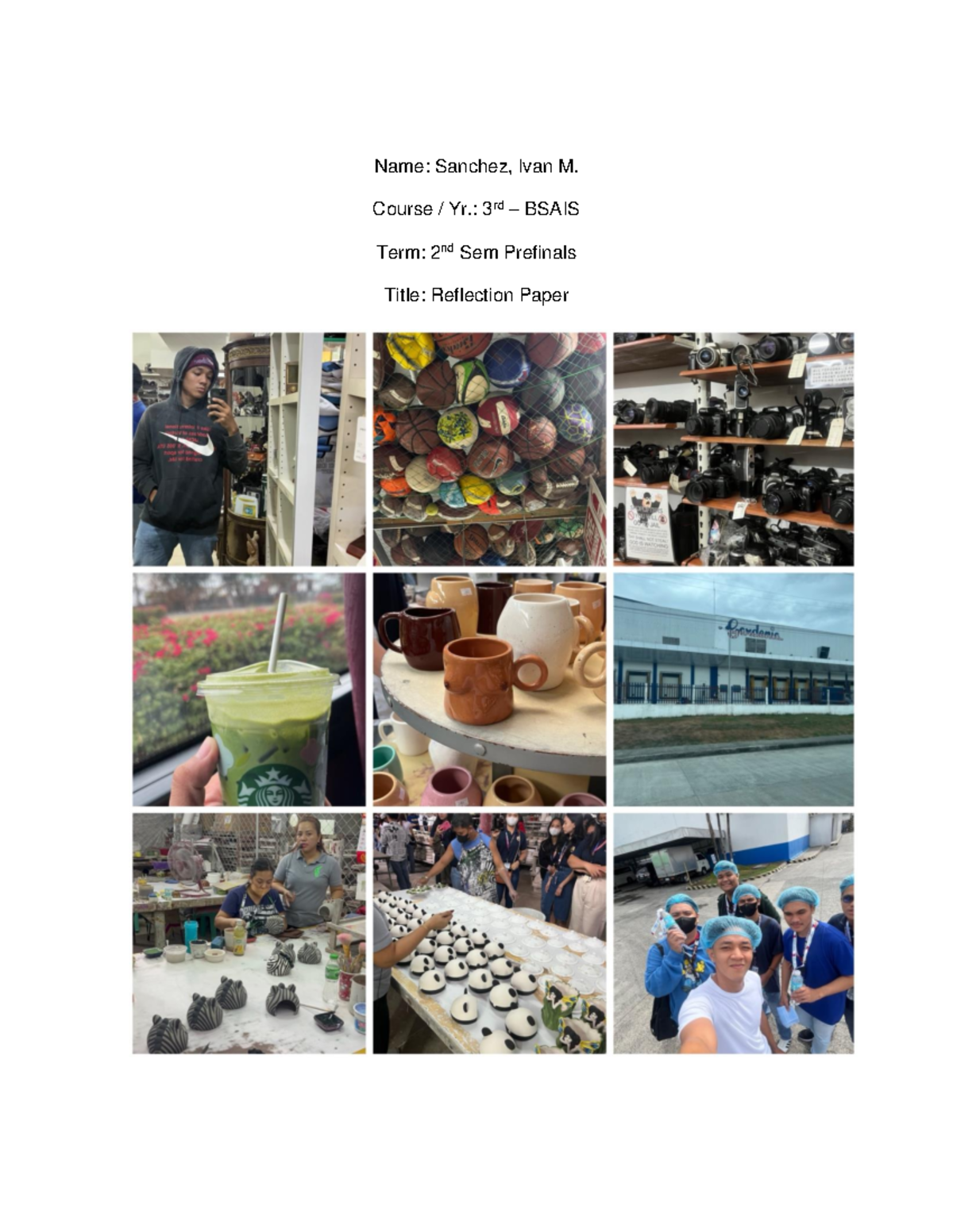 SBA Tour- Reflection paper - Name: Sanchez, Ivan M. Course / Yr.: 3rd ...
