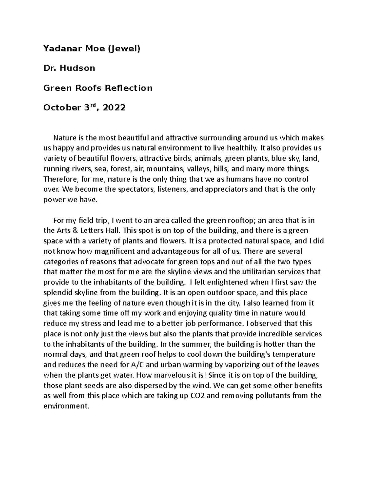 Green Roofs Reflection - Yadanar Moe (Jewel) Dr. Hudson Green Roofs ...
