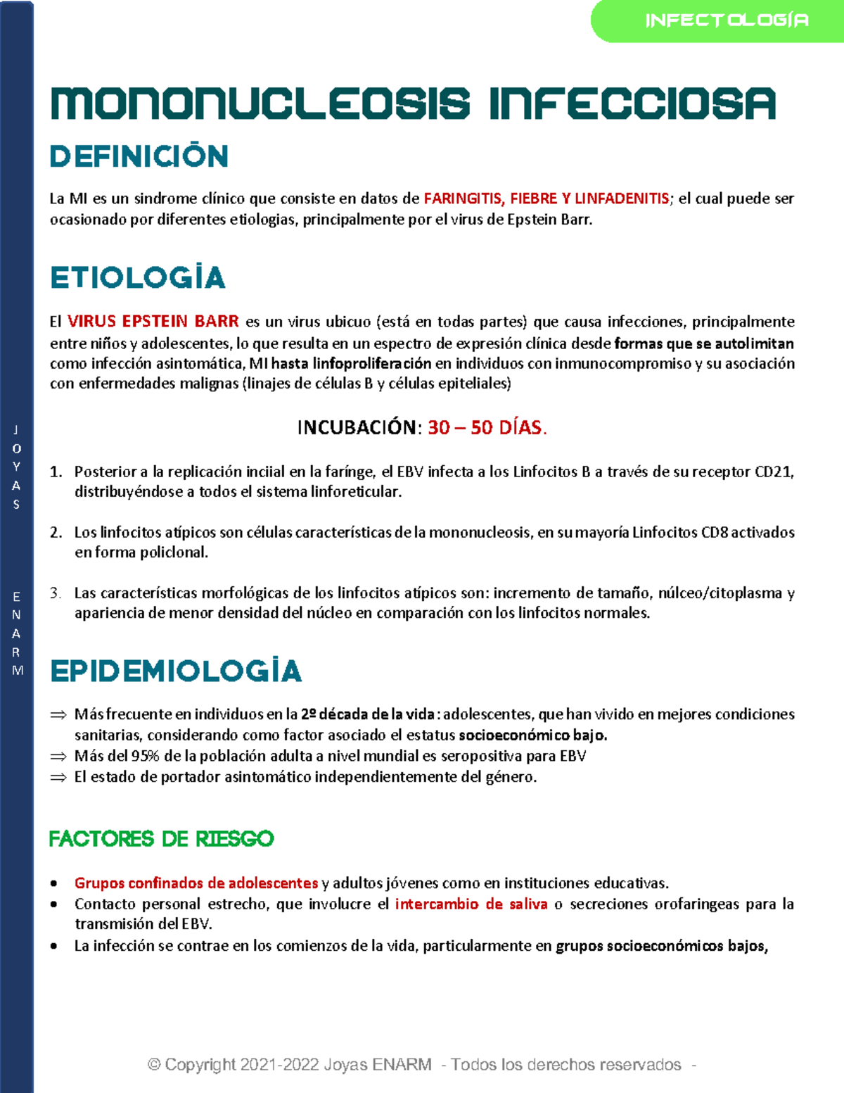 6. Mononucleosis Infecciosa - J O Y A S E N A R M MONONUCLEOSIS ...
