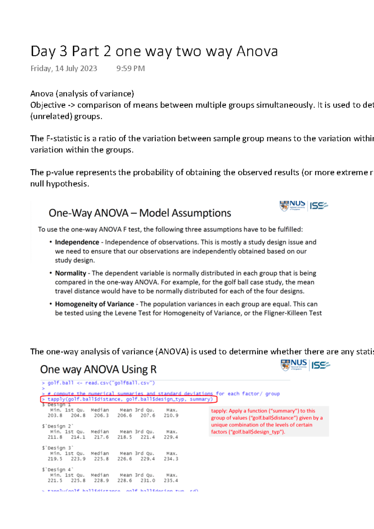 Day 3 Part 2 one way two way Anova - Anova (analysis of variance ...