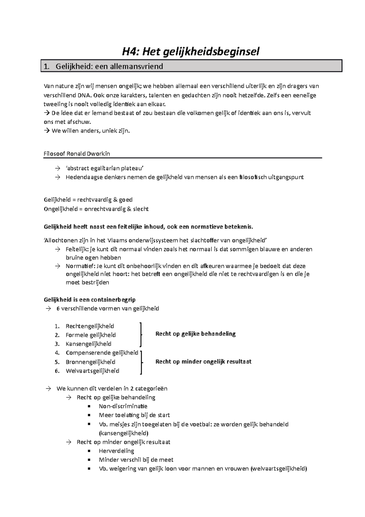 Hoofdstuk 4: het gelijkheidsbeginsel - H4: Het gelijkheidsbeginsel 1 ...